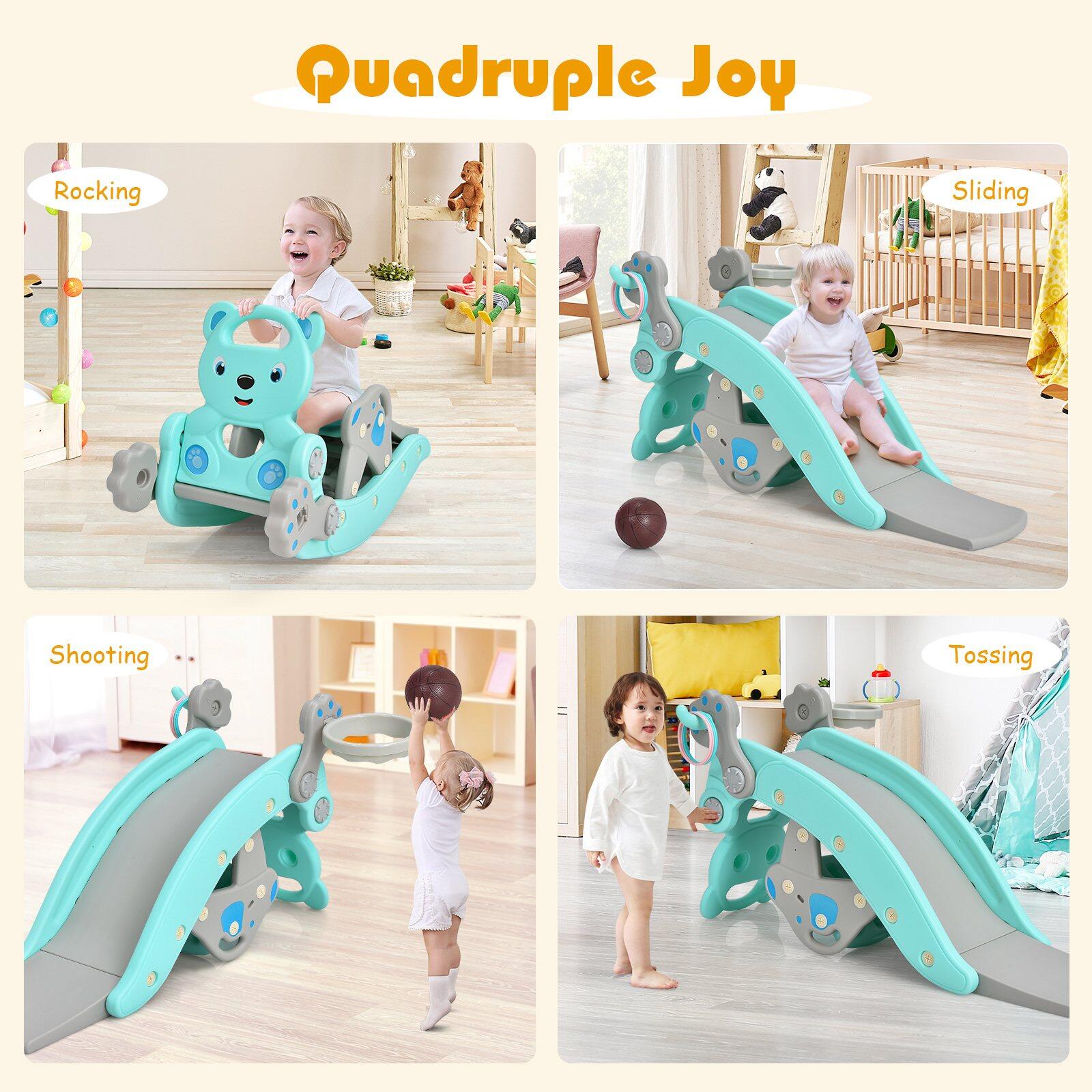 Costway 4-in-1 Kids Rocking Horse Play Slide Set Activity Center Ride ...