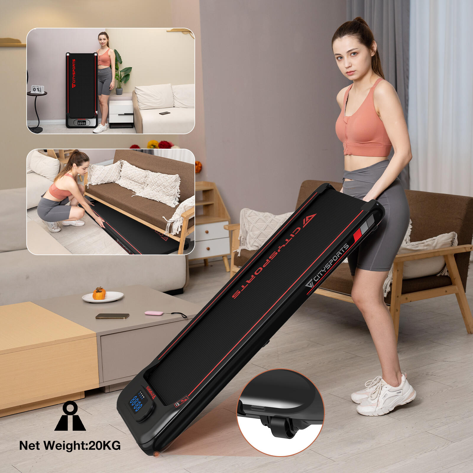 Walking Treadmill, Black - Speed 1.0-6.0 km/h - APP - LED Screen ...