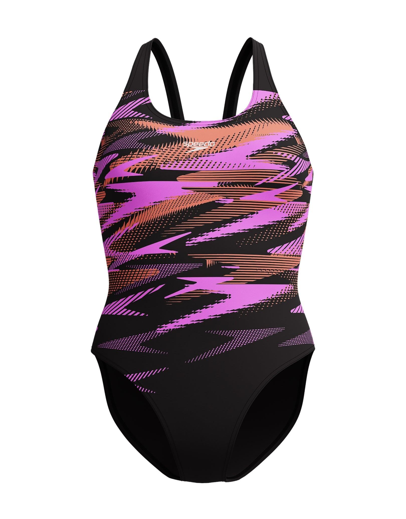 Speedo Hyperboom Placement Muscleback Swimsuit - Black/Coral Pink ...