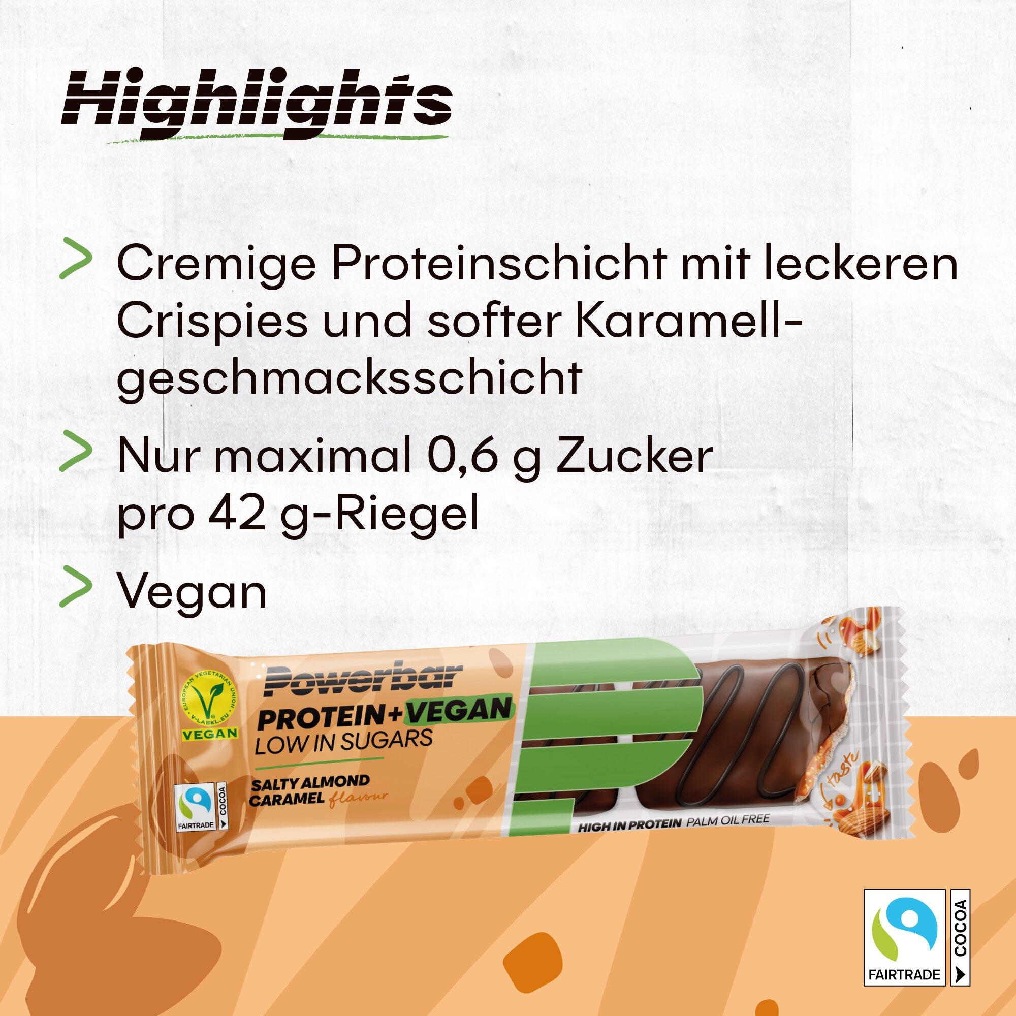 POWERBAR Protein Plus Low Sugar Vegan (12 x 42g) Salty Almond Caramel ...