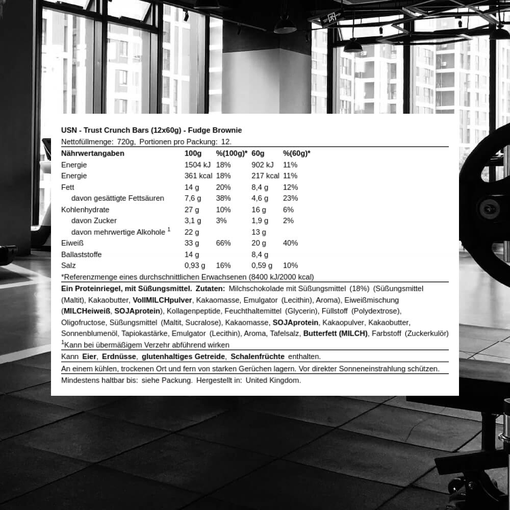 USN Trust Crunch Bars (12x60g) Fudge Brownie - Riegel - Protein-Riegel ...