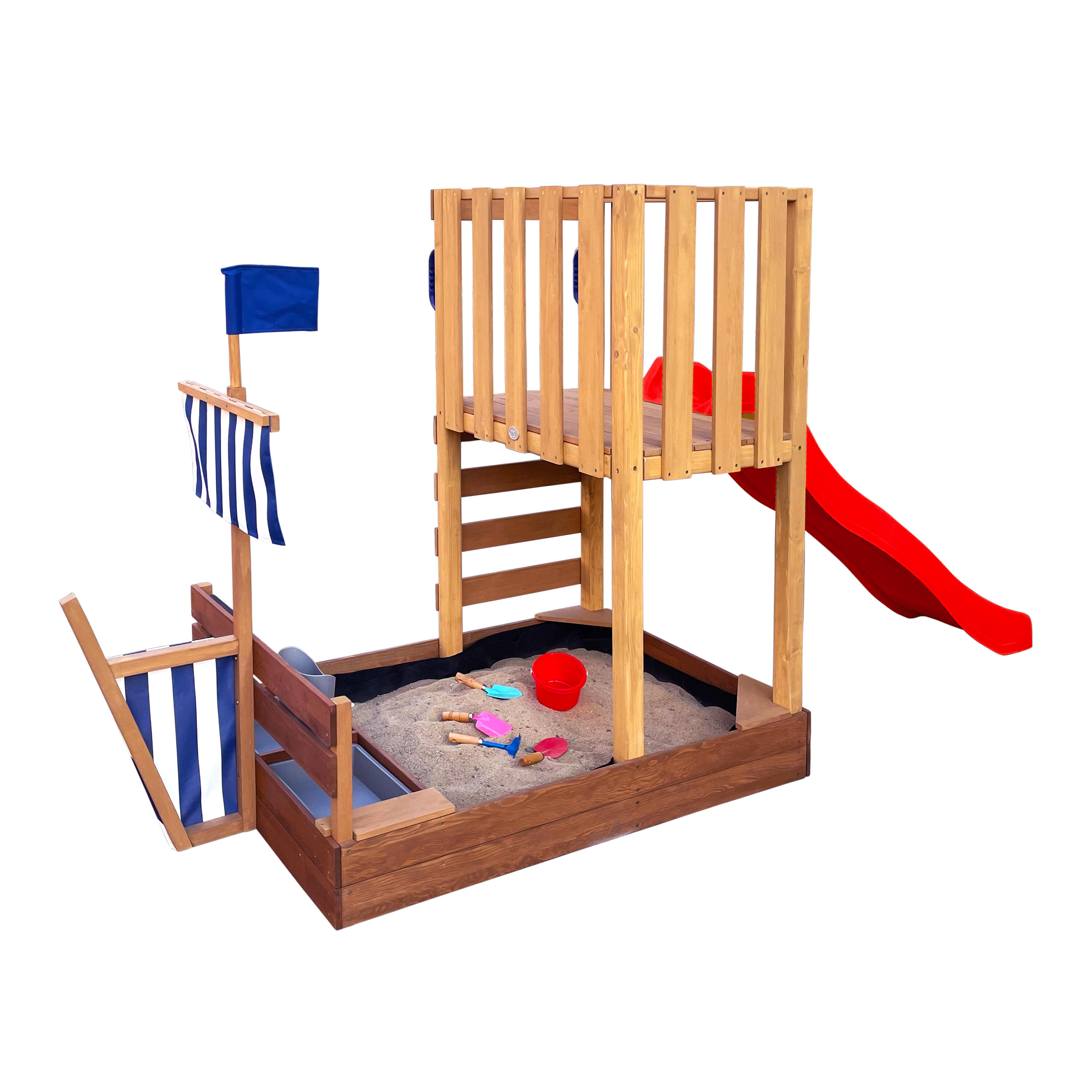 AXI Vicky Spielplatz aus Holz, rote Rutsche, Sandkasten, Spielküche AXI ...
