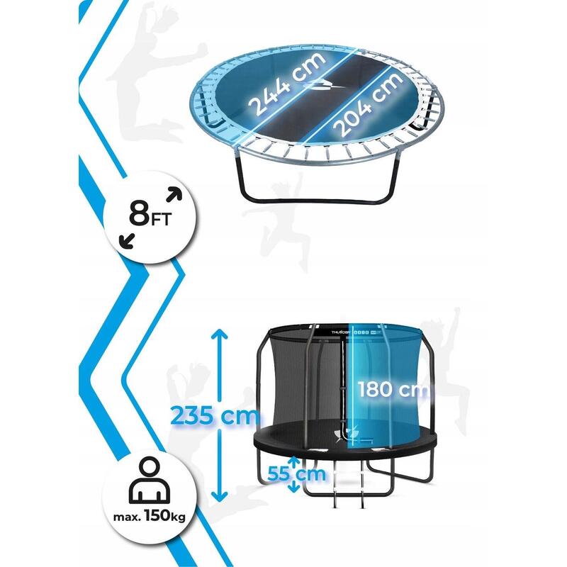 THUNDER Ronde trampoline, met intern net en ladder, THUNDER INSIDE ...