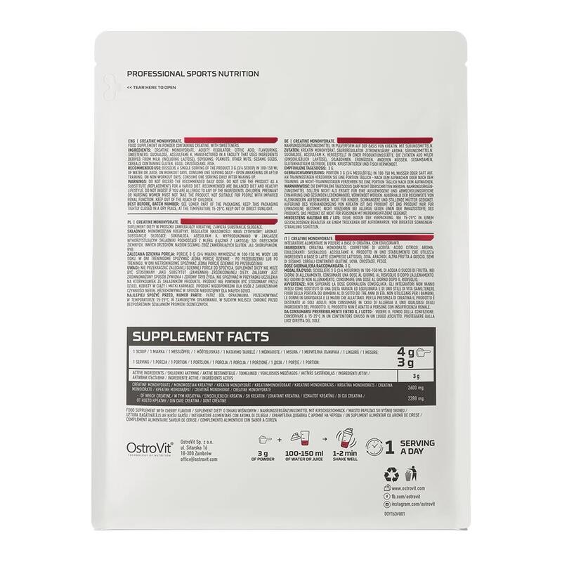 OstroVit Creatine Monohydrate - flavoured (300g) Cherry - Créatine ...