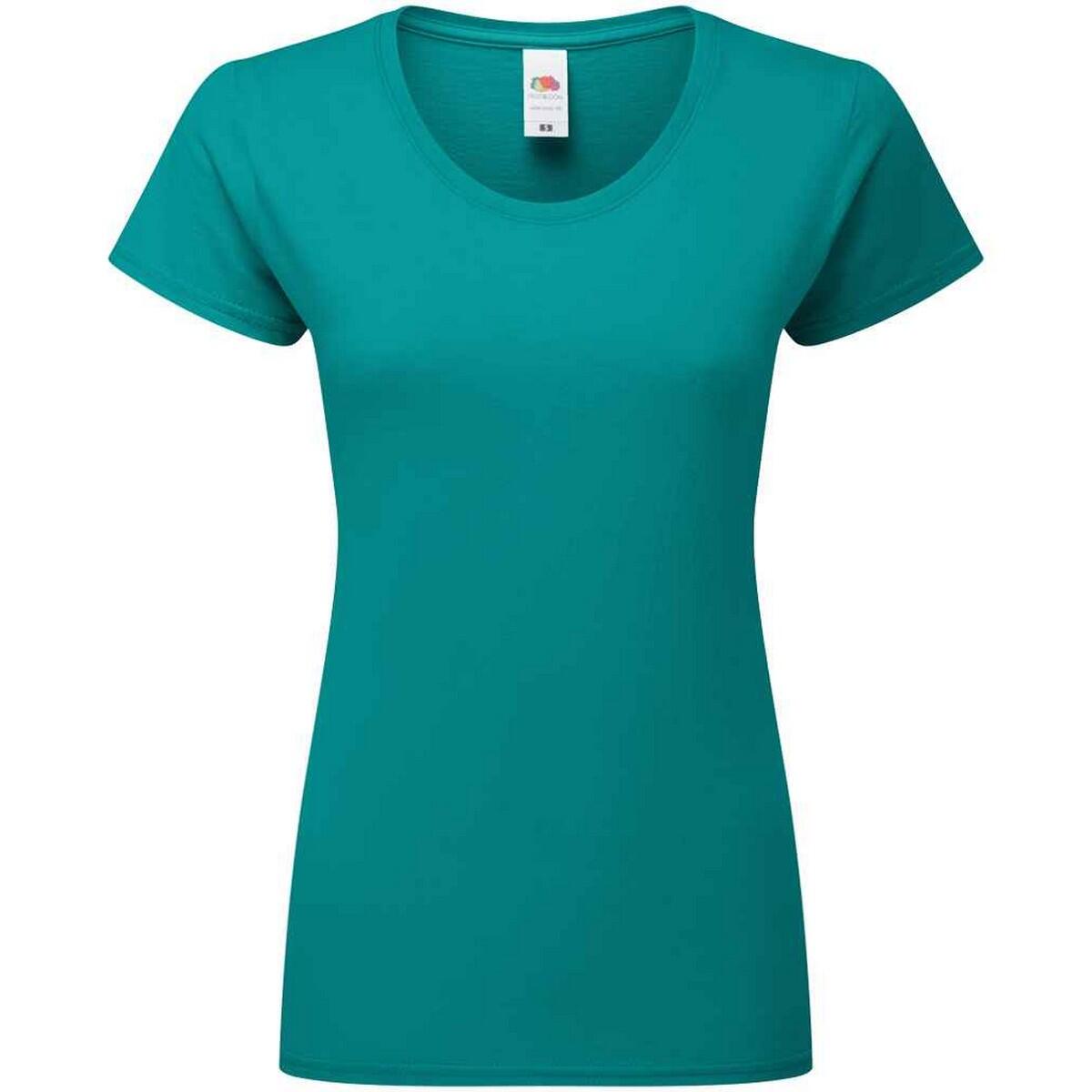 Womens/Ladies Iconic Ringspun Cotton TShirt (Ocean Teal) FRUIT OF THE ...