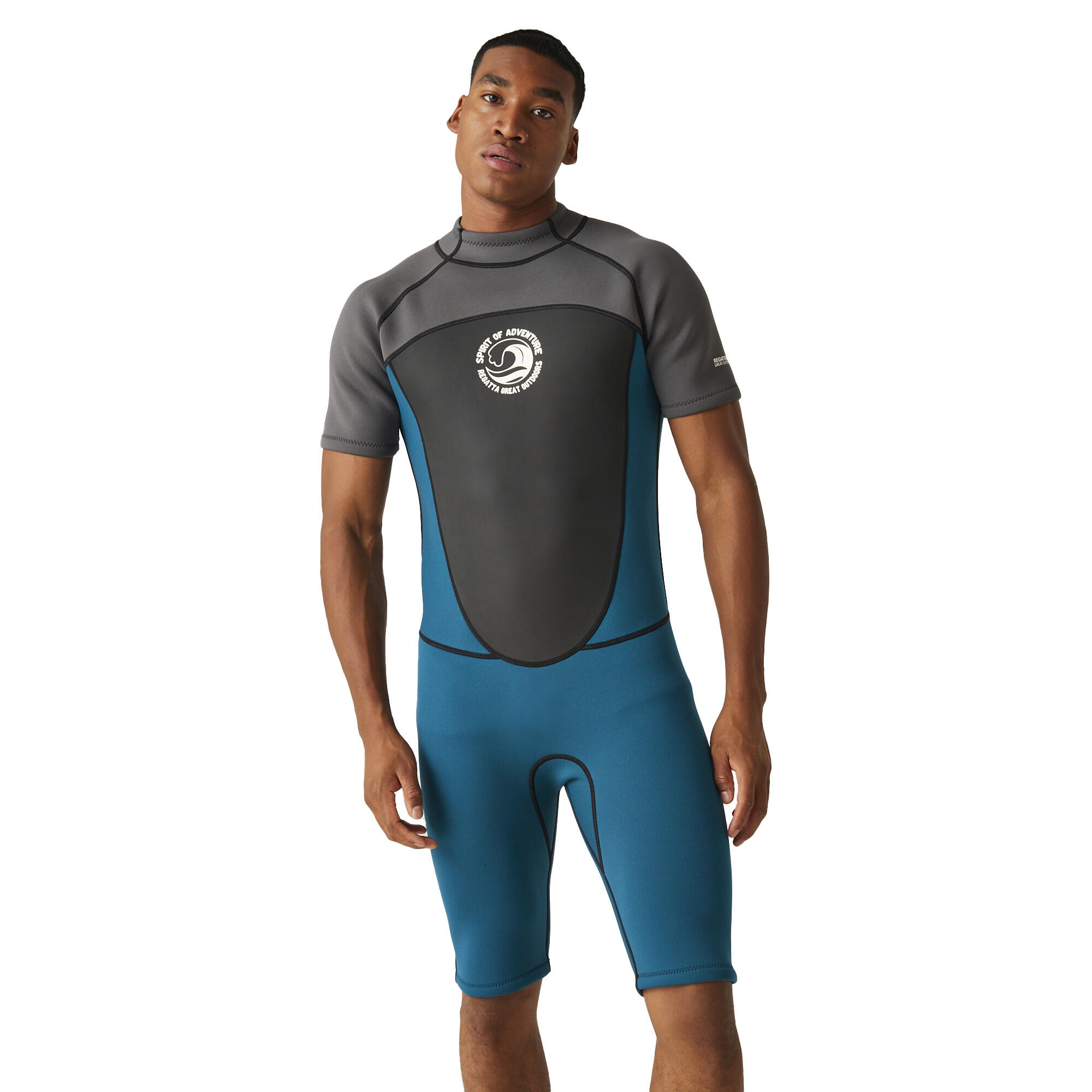 Mens Shorty Wetsuit (Grey/Moroccan Blue) | Decathlon