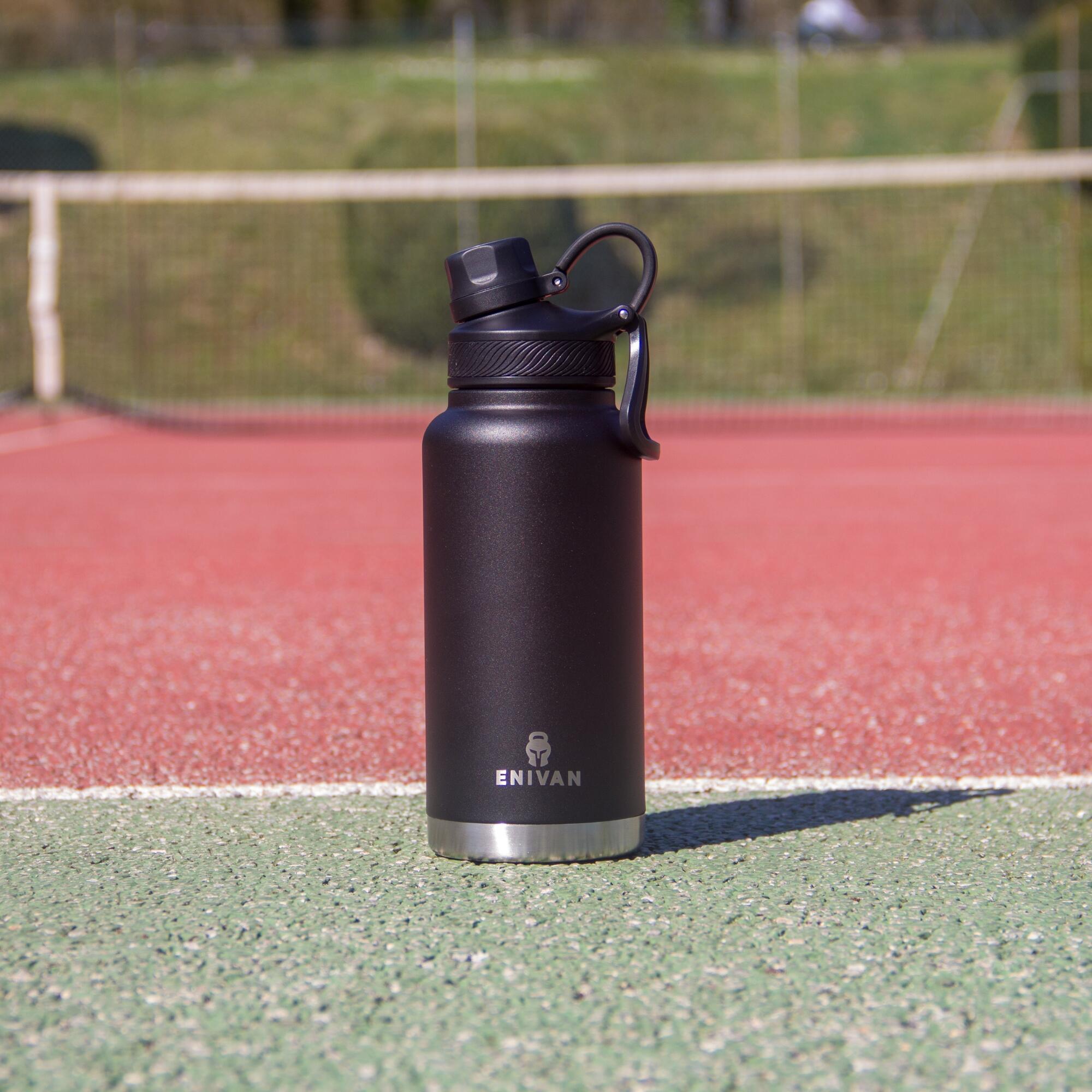 Isolerende RVS drinkfles 1L, lekvrij met sportdop en rietjesdop ENIVAN ...