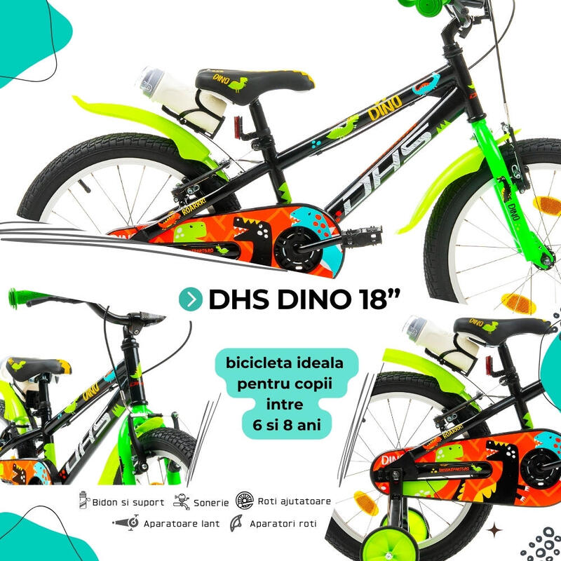 Gyerekbicikli DHS Dino - 18 hüvelykes, fekete DHS - Decathlon