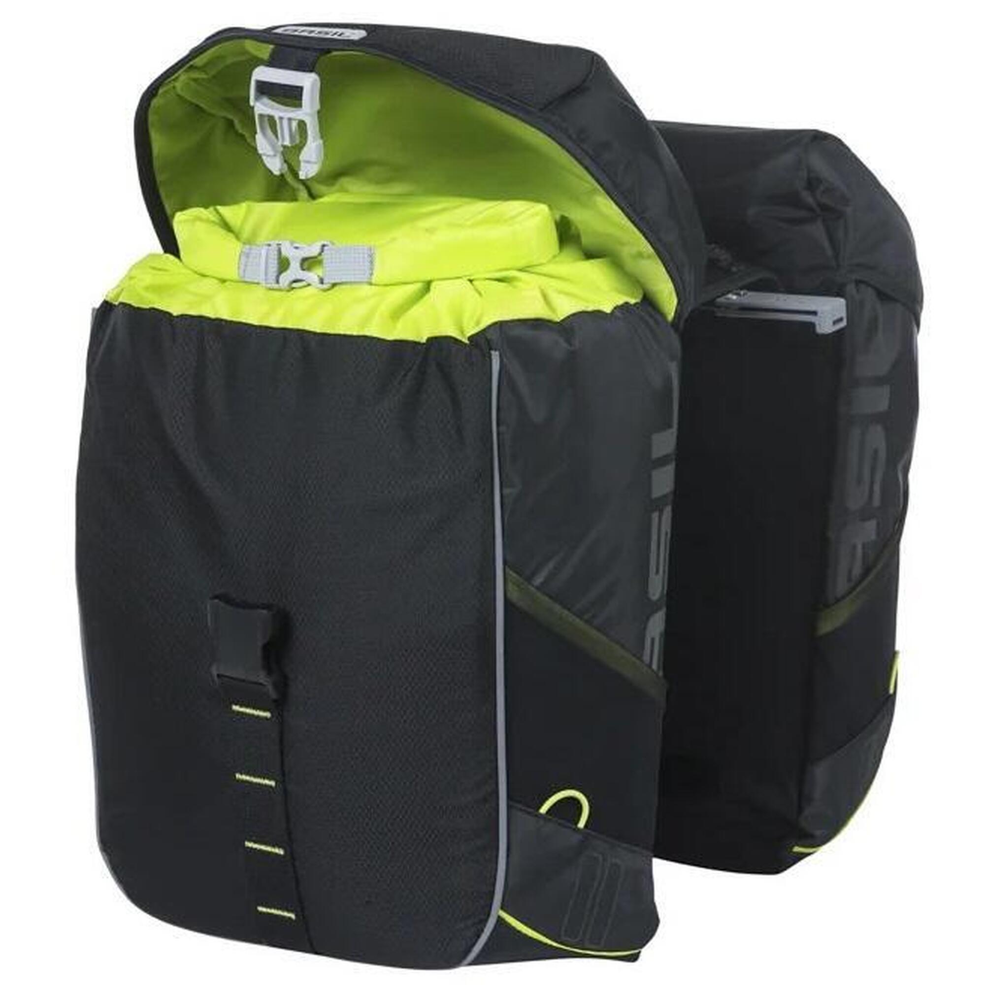 BASIL Basil dubbele fietstas Miles - 34 liter, 2x, Zwart Lime | Decathlon