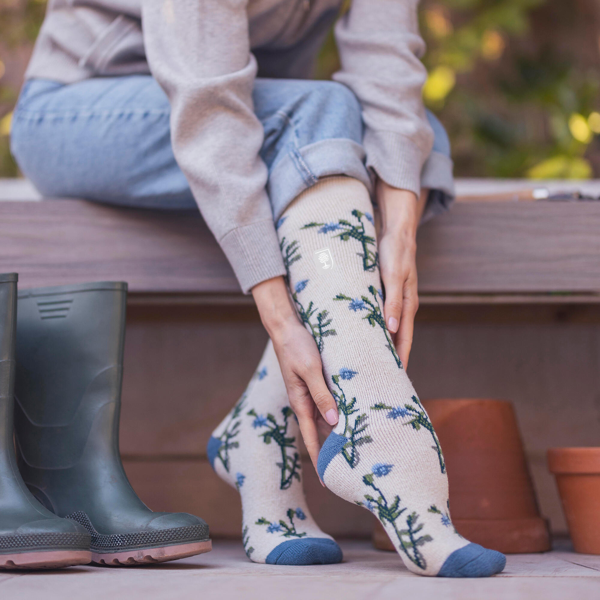 Long Wellington Boots Socks For Women | Floral Welly Socks | Decathlon