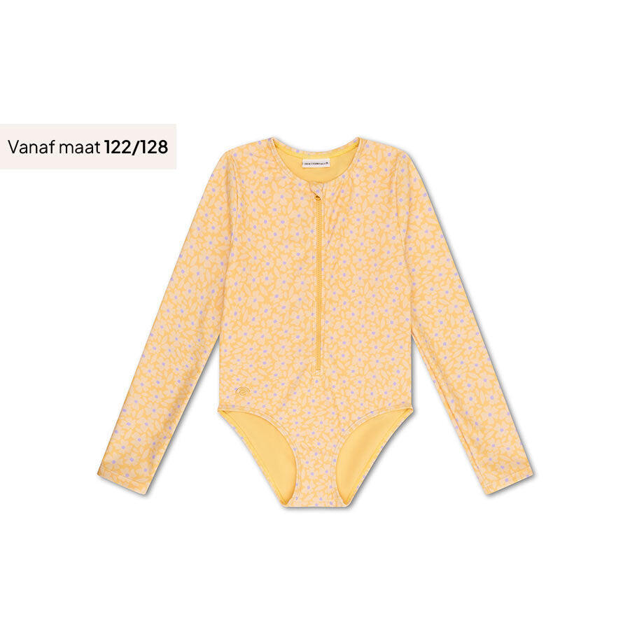 Schwimmanzug Mädchen 110/116 Yellow flowers SWIM ESSENTIALS | Decathlon