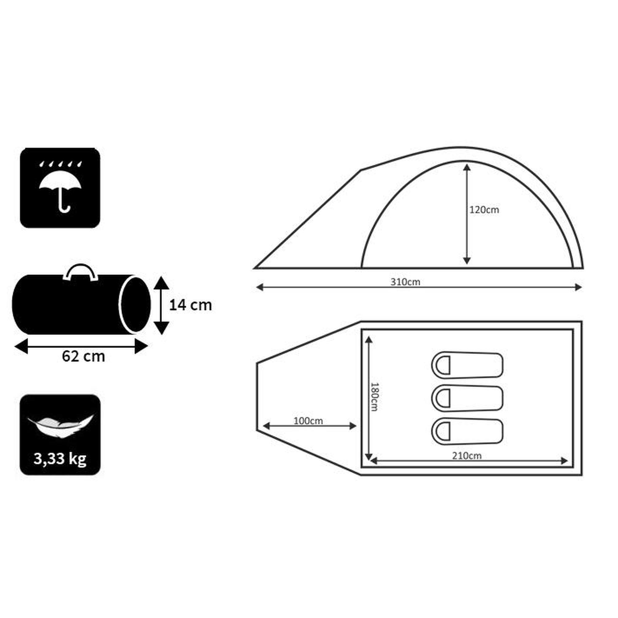 PEME Koepeltent voor trekking Peme Climate 3 personen kamper | Decathlon