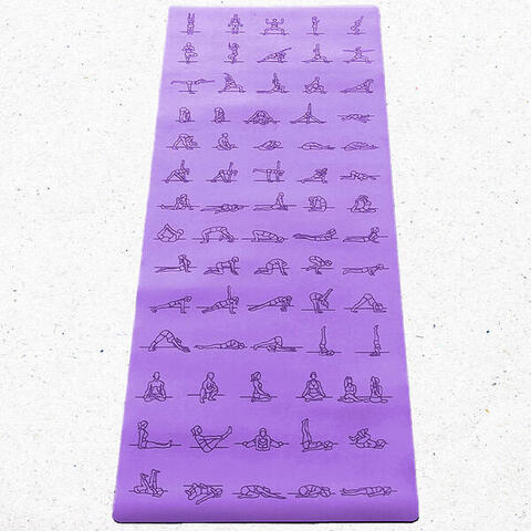 ACHAMANA Rubber-PU yoga mat - 5mm engraved postures, dry or wet grip ...