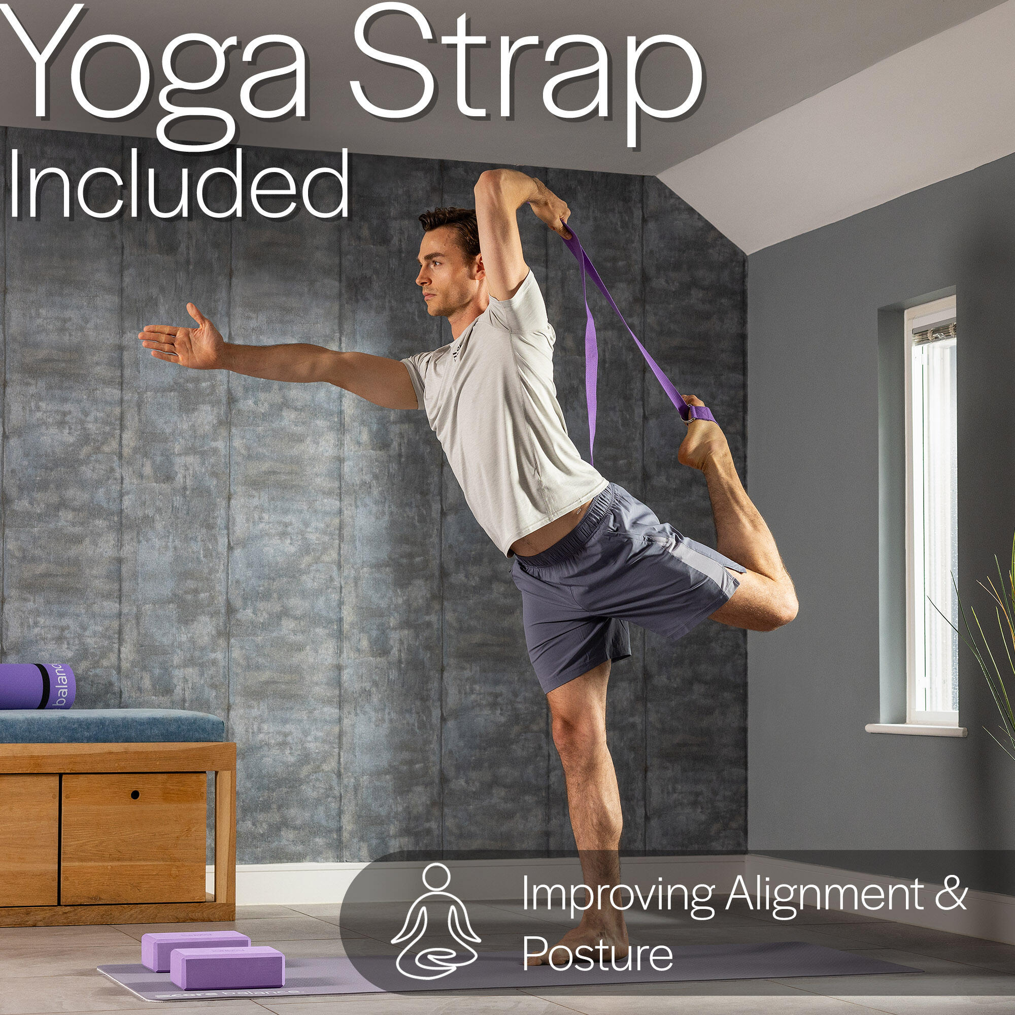 Yoga Block Set EVA Foam Brick With D Ring Stretch Strap Belt Core ...