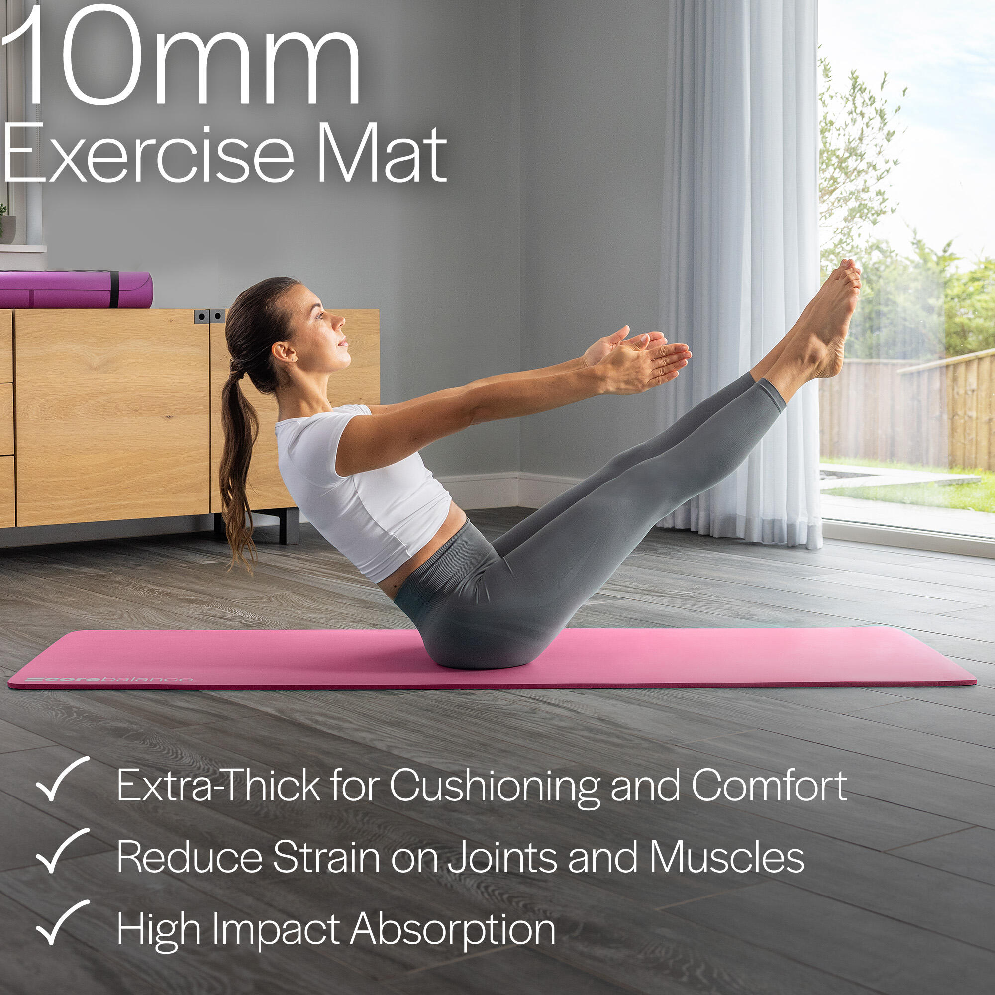 Yoga Pilates Mat 10mm Thick Foam Exercise Gym Fitness Carry Strap Core ...