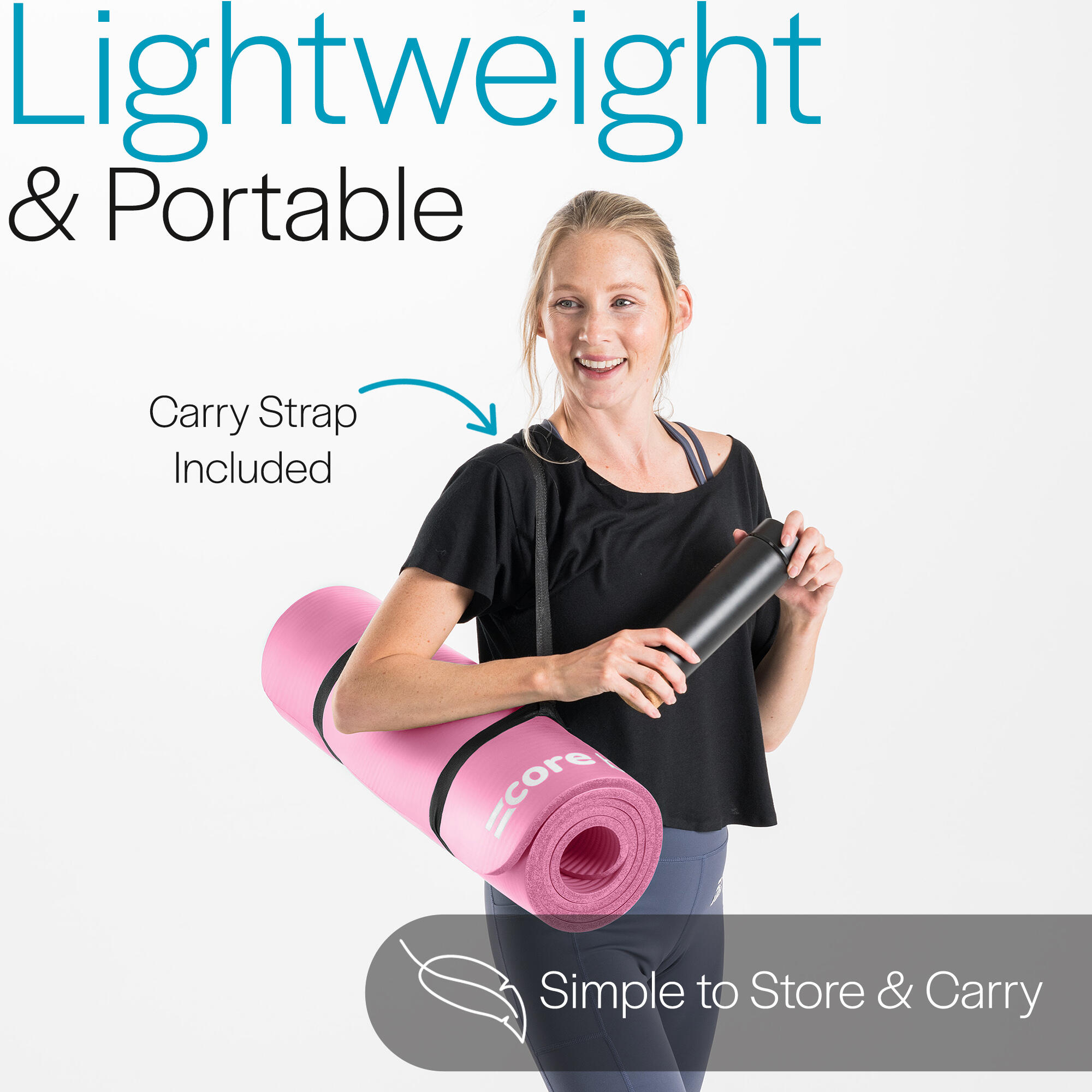 Yoga Pilates Mat 10mm Thick Foam Exercise Gym Fitness Carry Strap Core ...