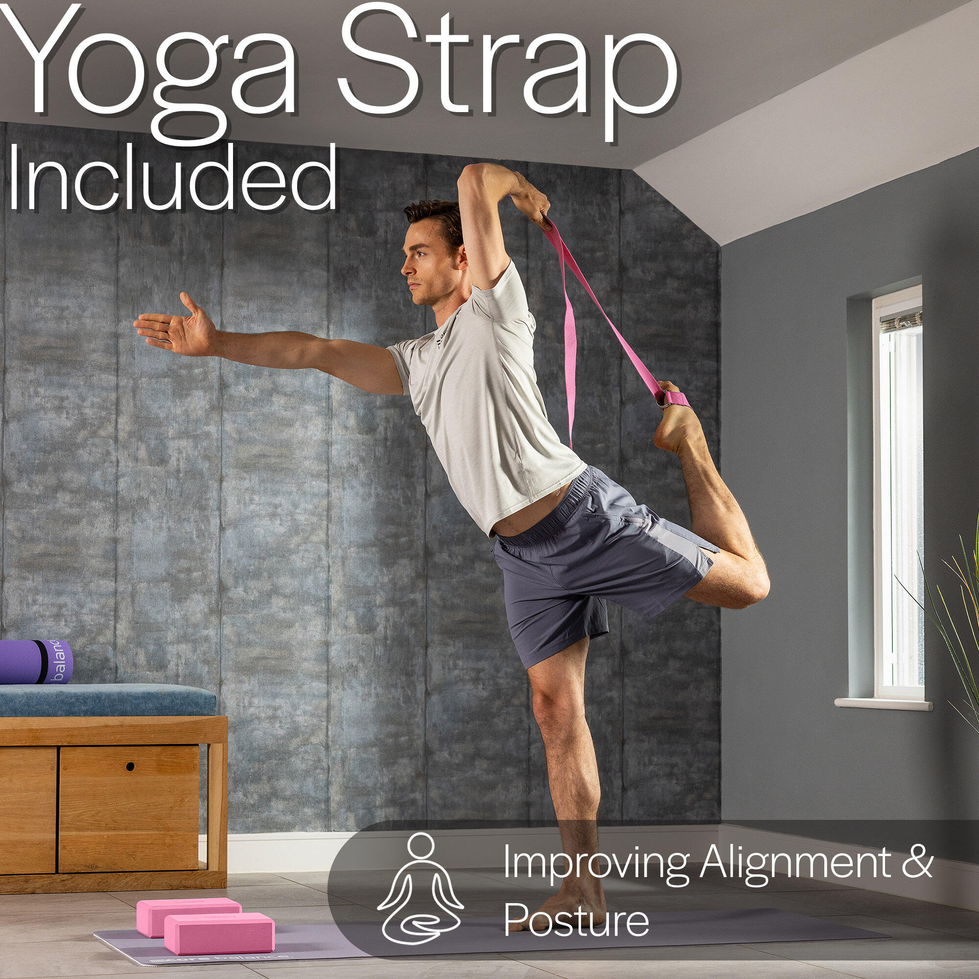 Yoga Block Set EVA Foam Brick With D Ring Stretch Strap Belt Core ...