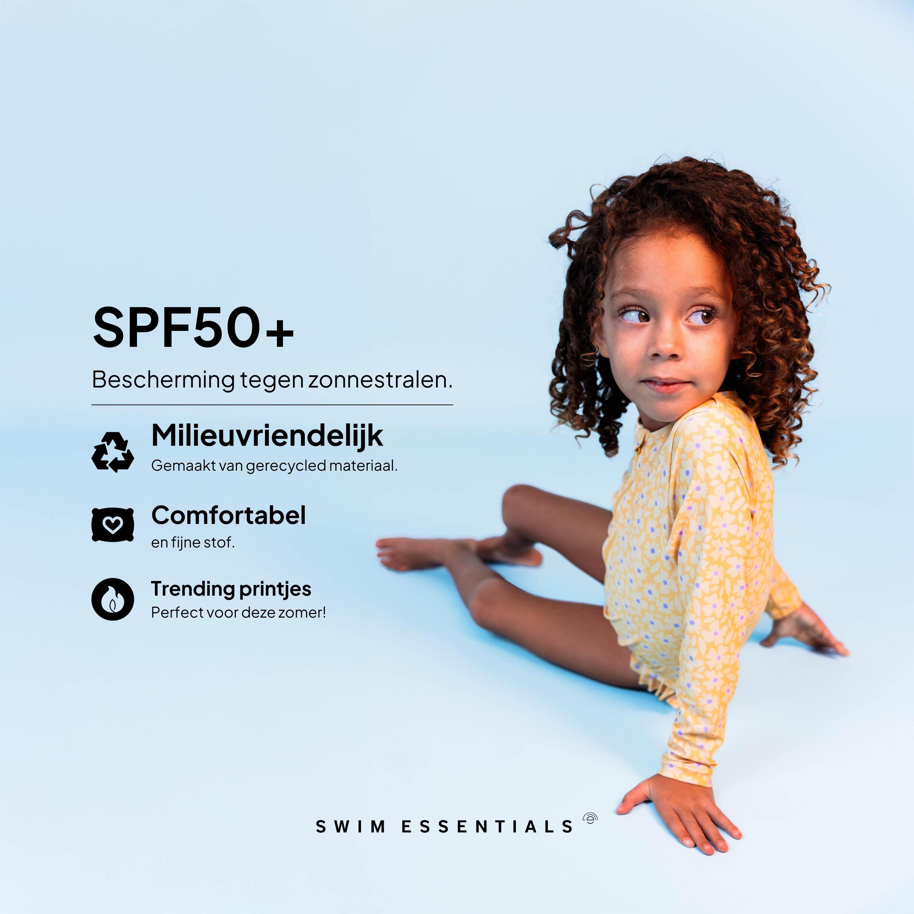 Schwimmanzug Mädchen 110/116 Yellow flowers SWIM ESSENTIALS | Decathlon