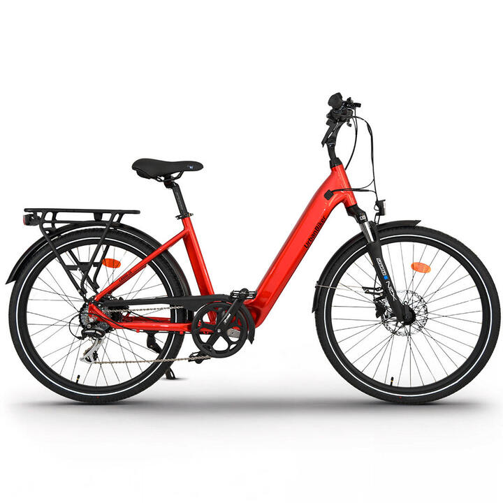 URBANBIKER UB100 | Veelzijdige stads-e-bike | Actieradius tot 140 km | Rood | 26" | Decathlon