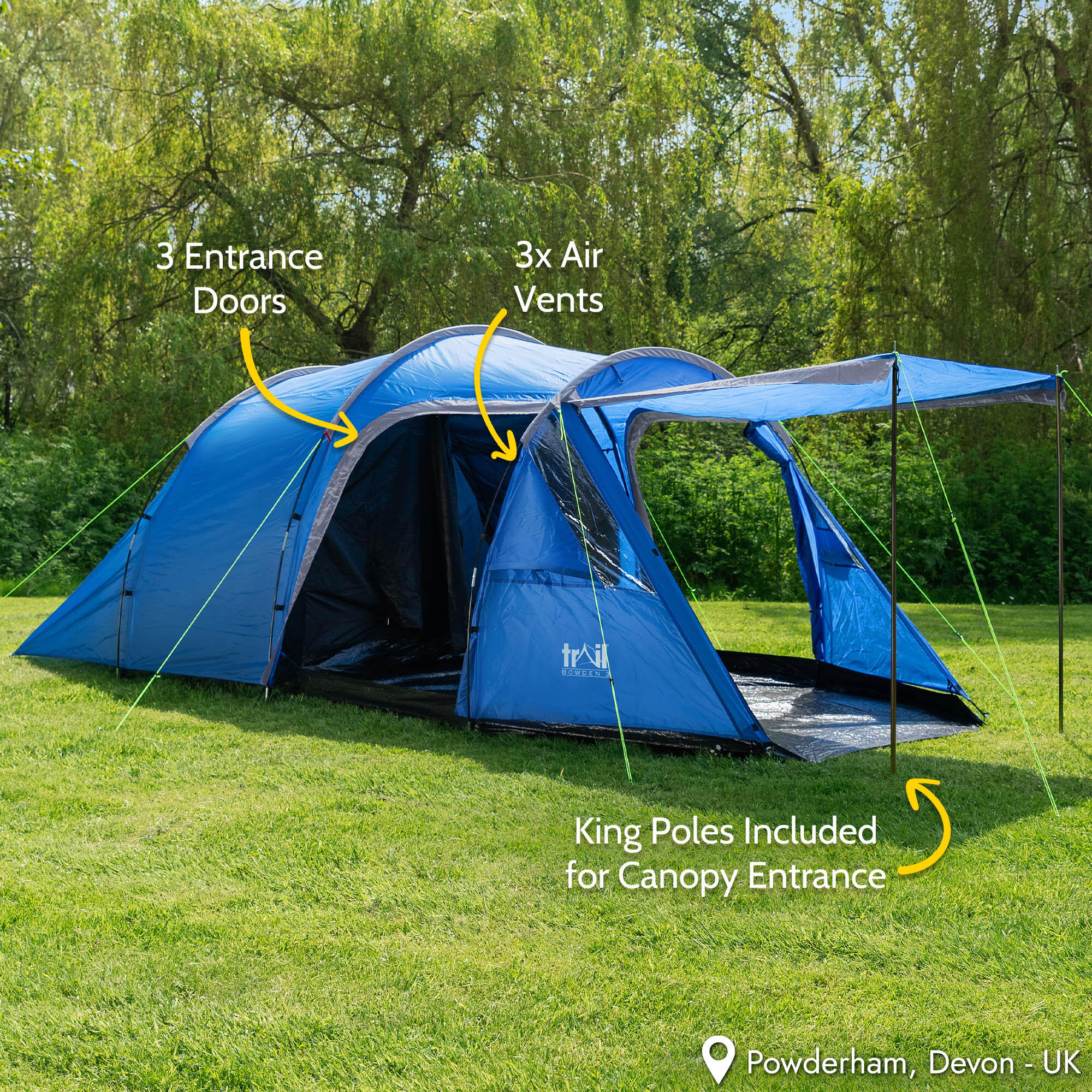 3 Man Tent Camping Festival Living Area Darkened Bedroom Waterproof ...