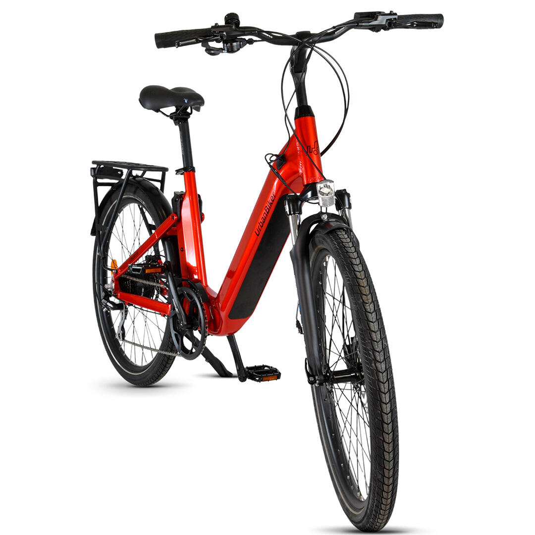 UB200 | Ebike veelzijdig met volledige vering | Tot 140 km | Rood | 26" URBANBIKER | Decathlon