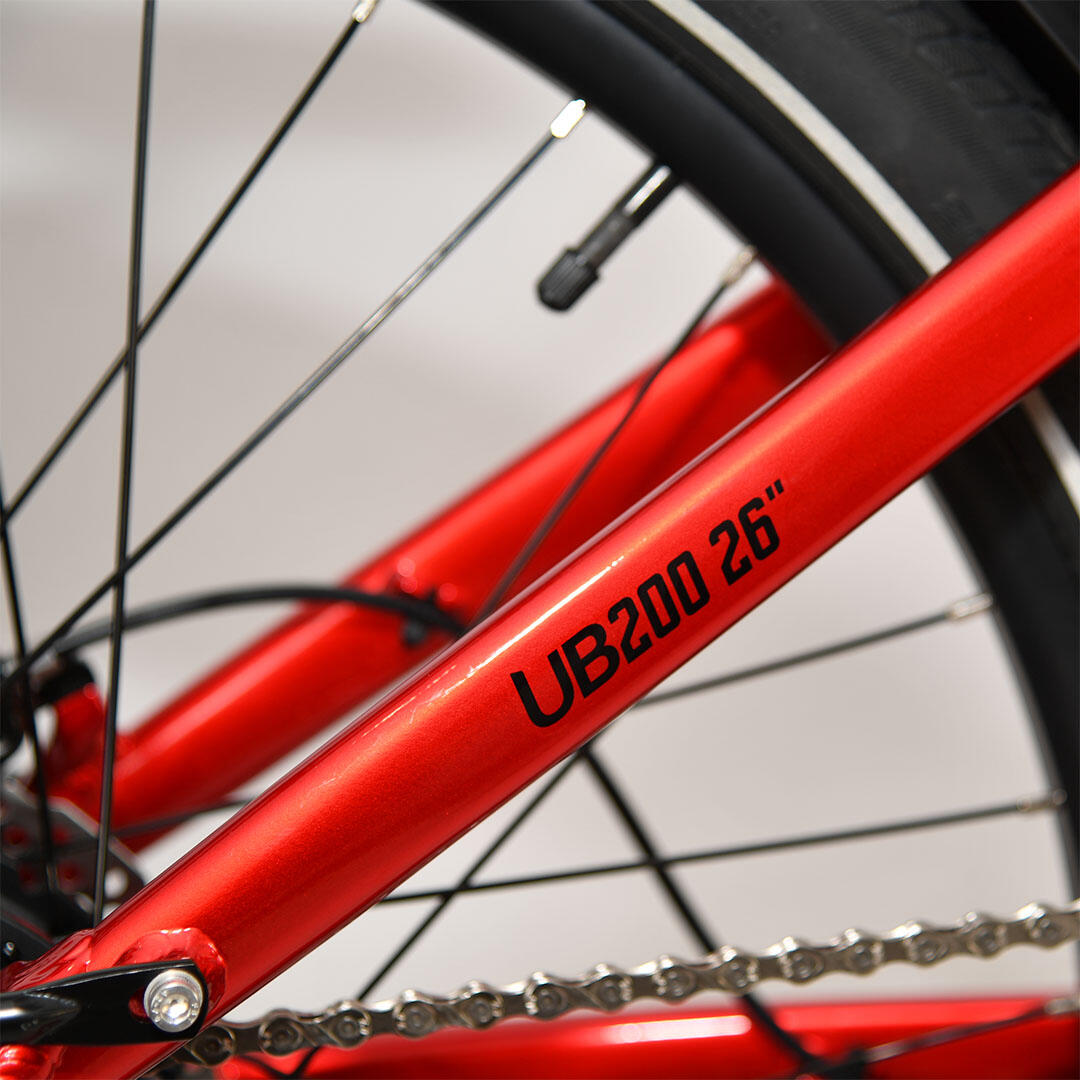 UB200 | Ebike veelzijdig met volledige vering | Tot 140 km | Rood | 26" URBANBIKER | Decathlon
