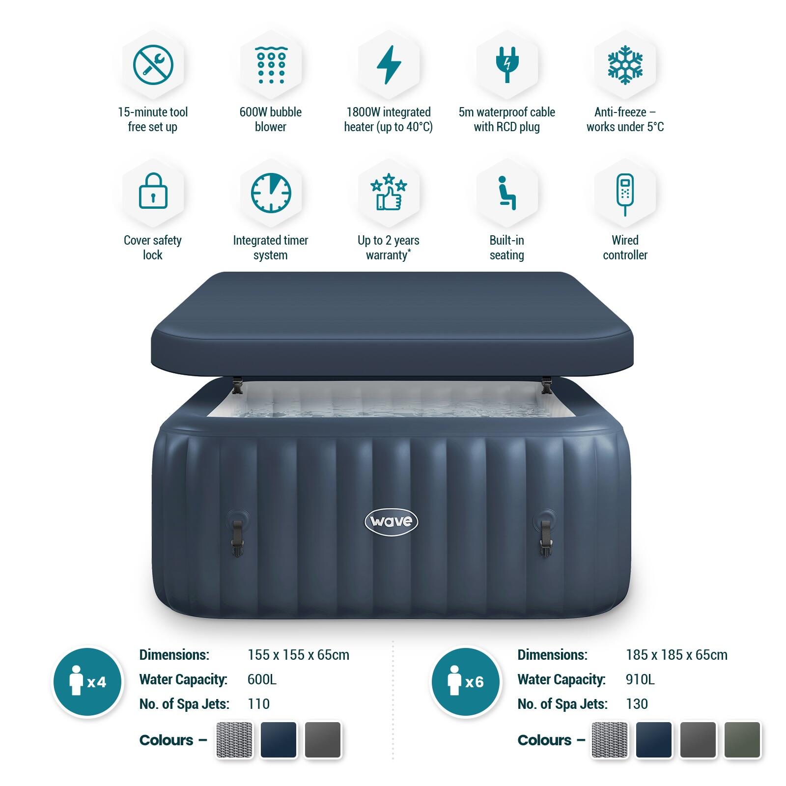 Wave Pacific | 4-Person Inflatable Hot Tub | Integrated Heater WAVE ...