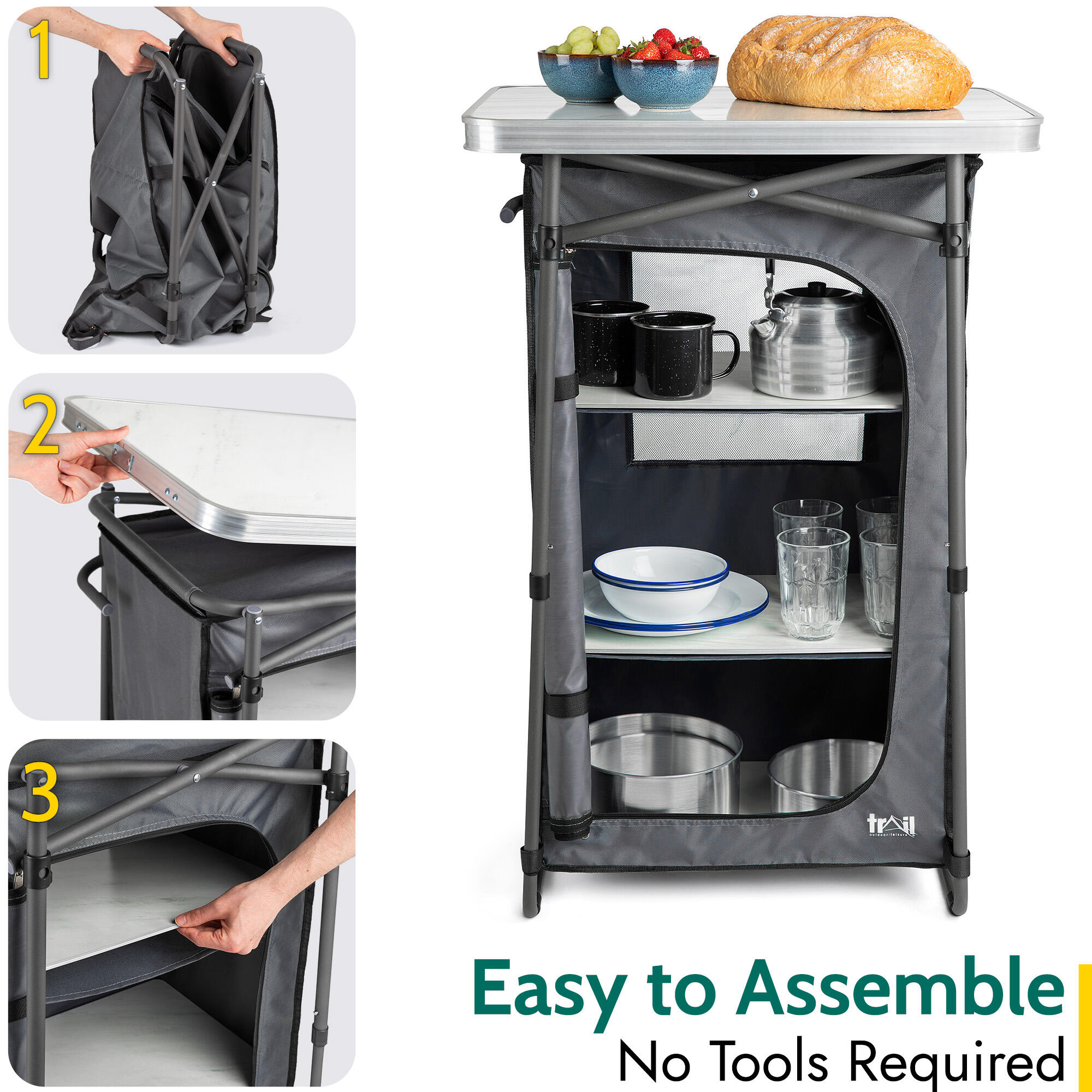 Camping Kitchen Unit 4 Shelf Storage Cupboard Folding Portable Pop Up ...