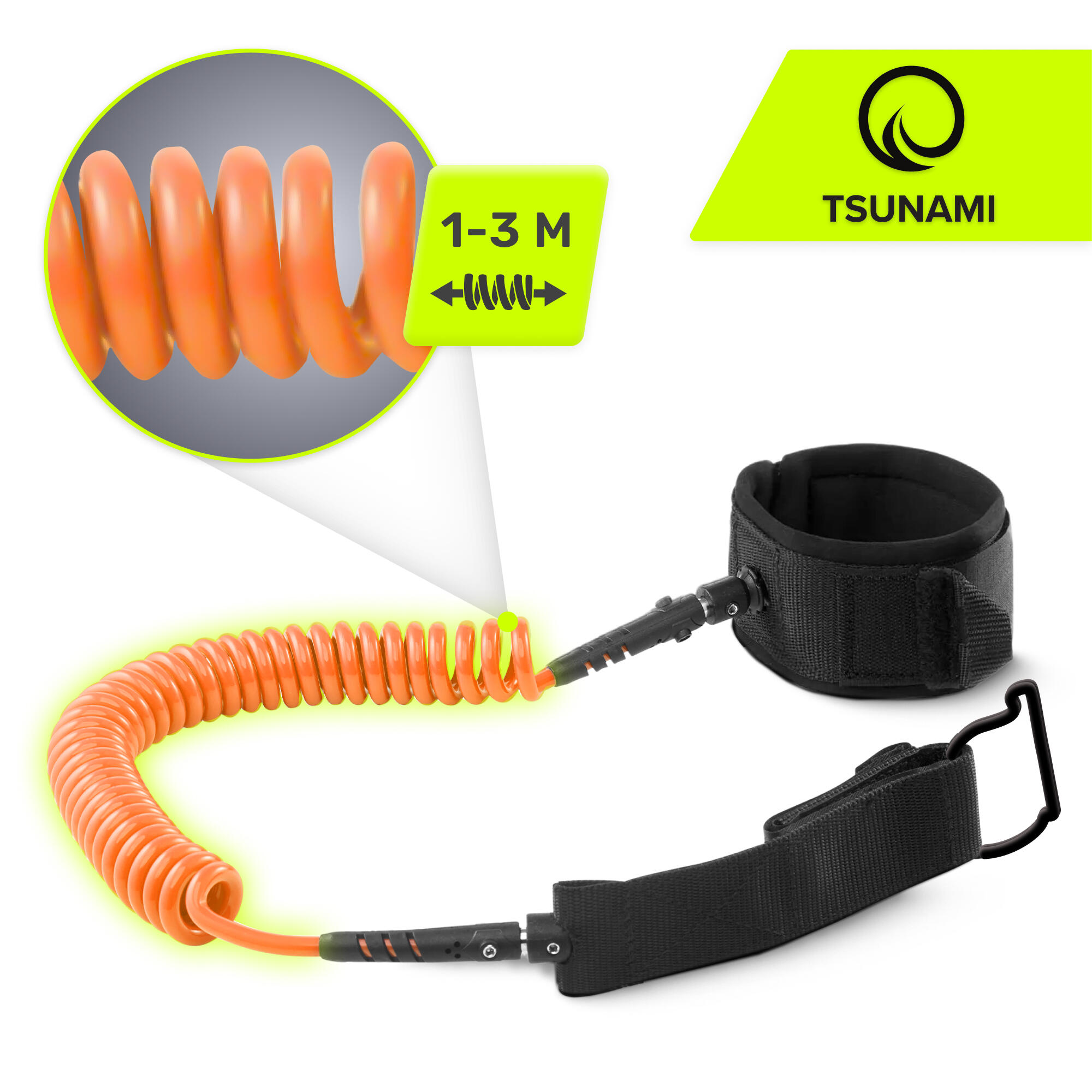 Leash de sécurité spirale pour planche de SUP paddle réglable TSUNAMI ...