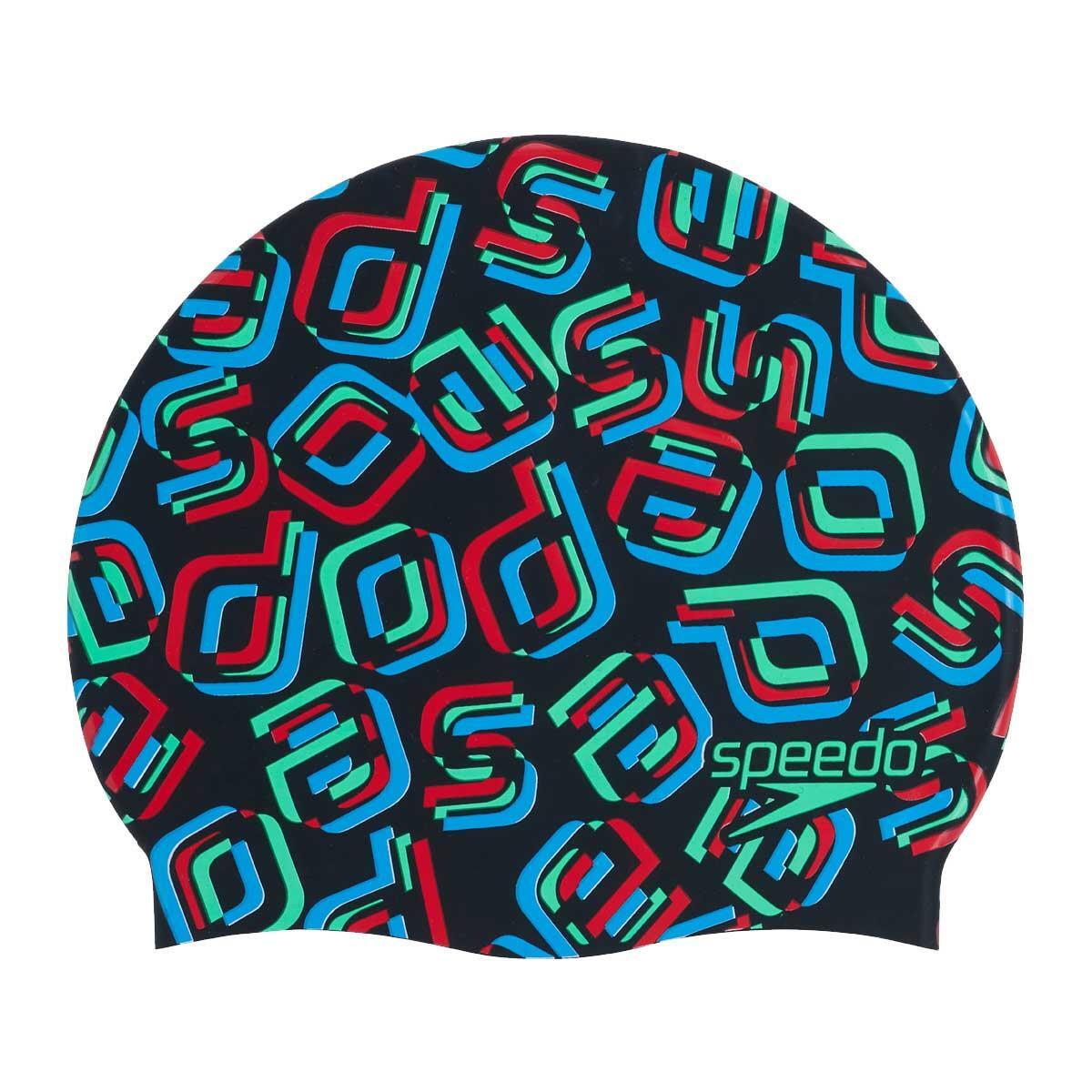 Speedo Junior Printed Silicone Cap - Black/ Neon Absinthe/ Lava Red ...