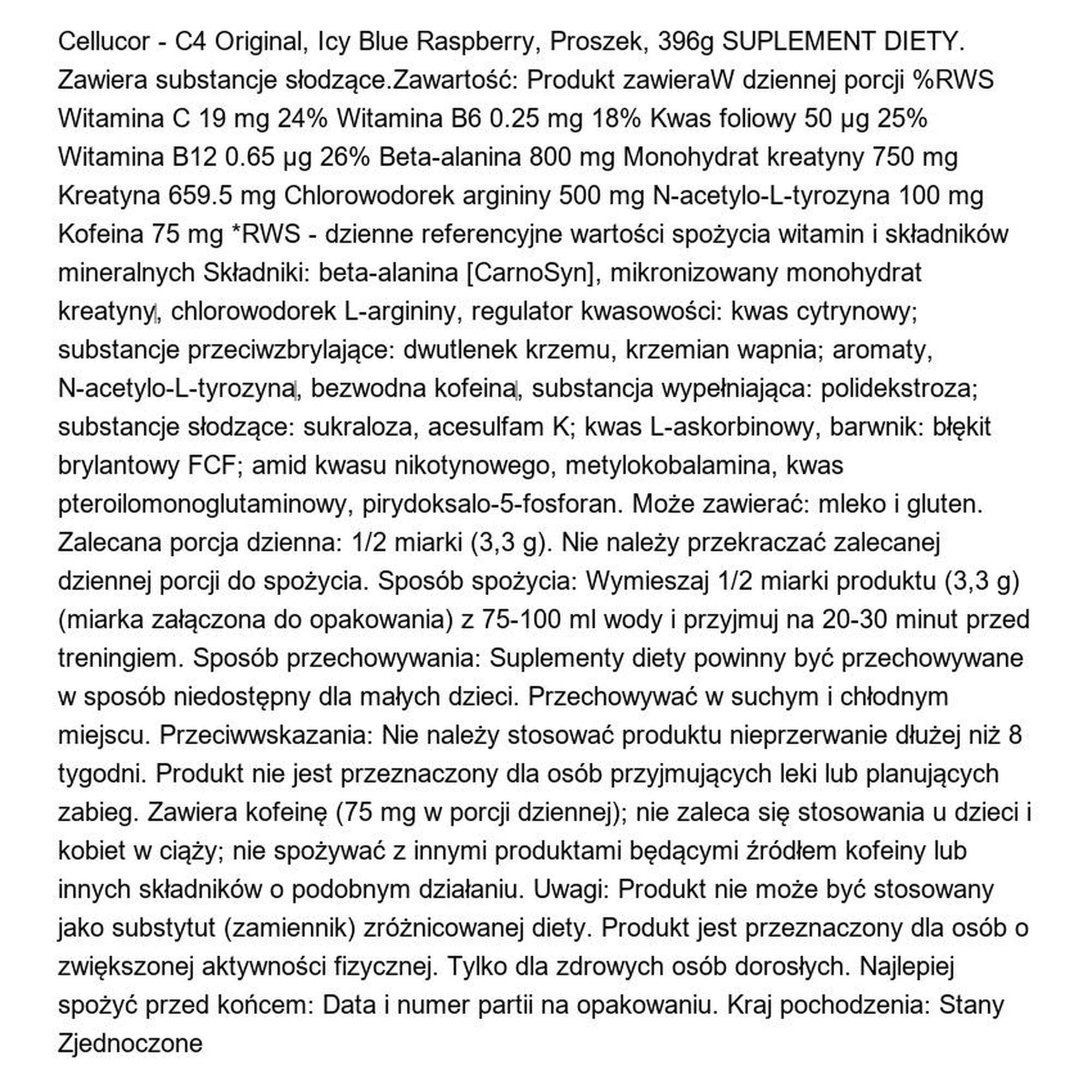 Przedtreningówka C4 Original Icy Blue Raspberry Cellucor 396g ...