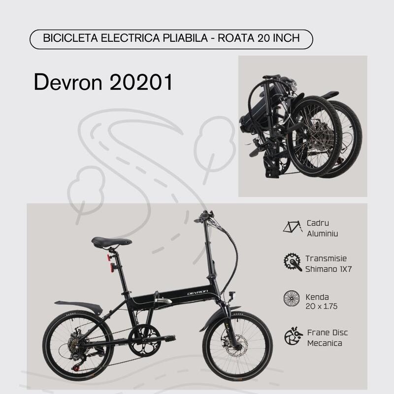 Devron 20201 Összecsukható Elektromos Kerékpár - 20 hüvelykes, S, Fekete DEVRON - Decathlon