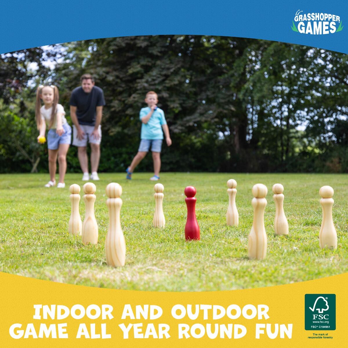 Grasshopper Game Wooden Skittles Bowling Set for Kids, Outdoor Indoor ...