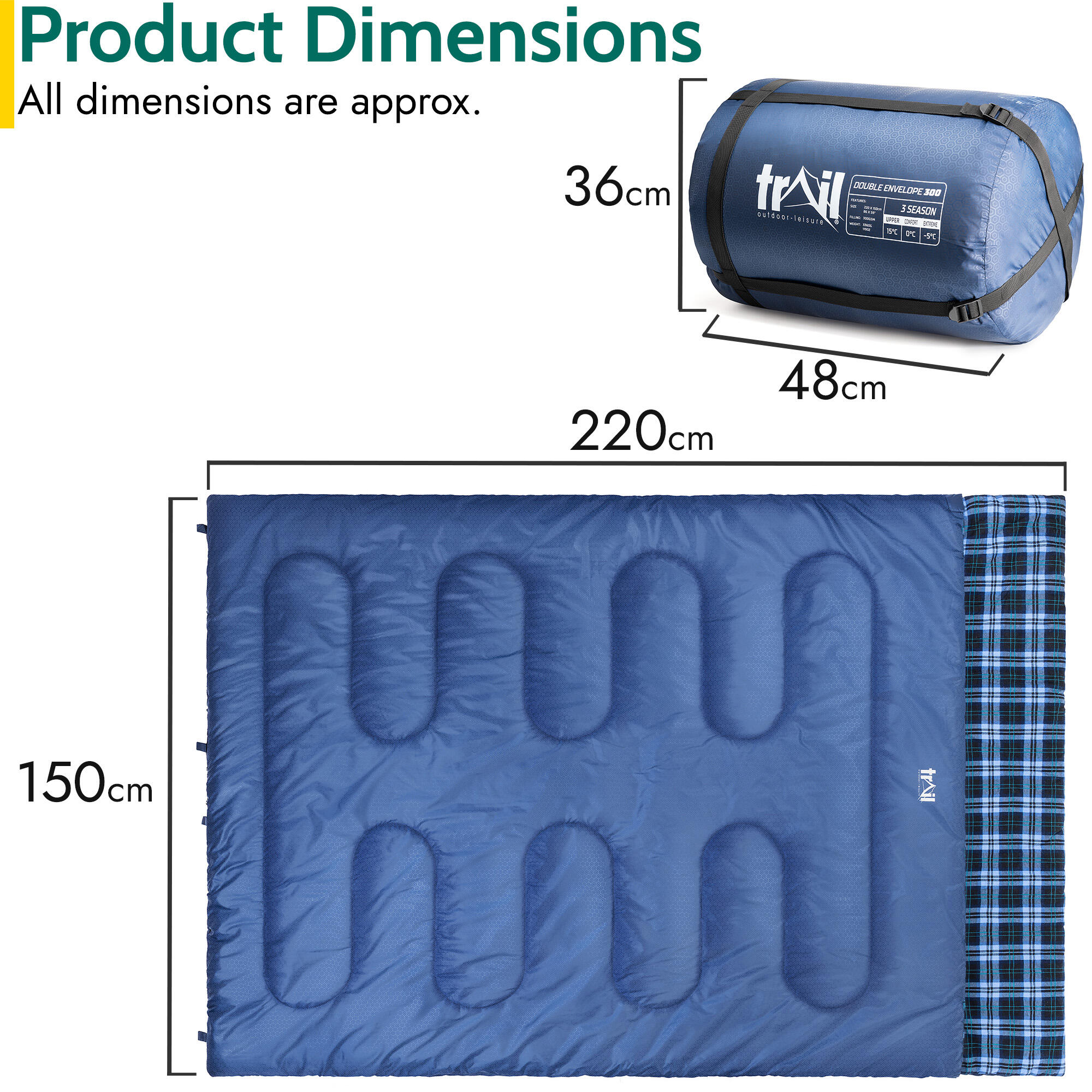 Trail Cotton Double Sleeping Bag Luxury Flannel Lined 3 to 4 Season ...