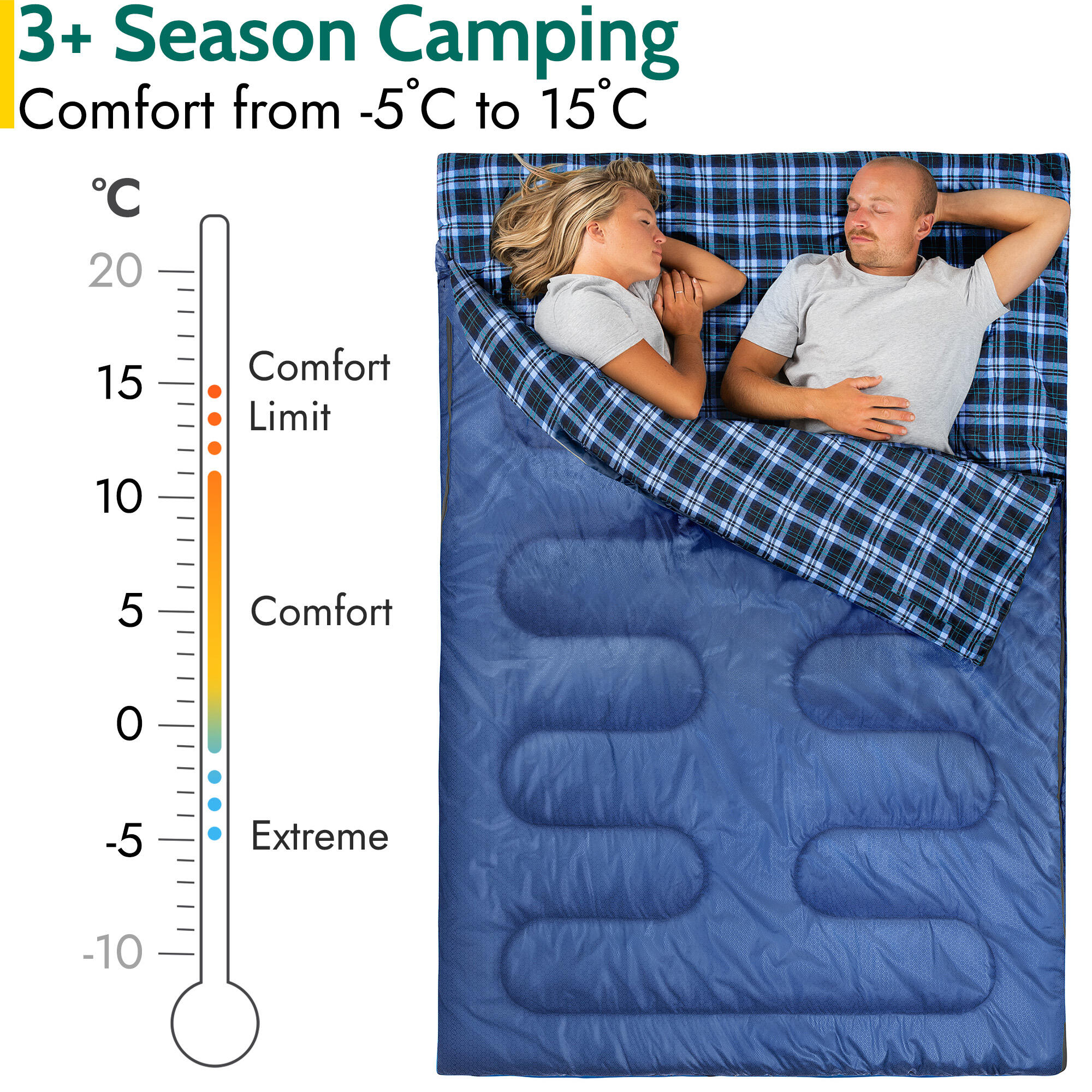 Trail Cotton Double Sleeping Bag Luxury Flannel Lined 3 to 4 Season ...