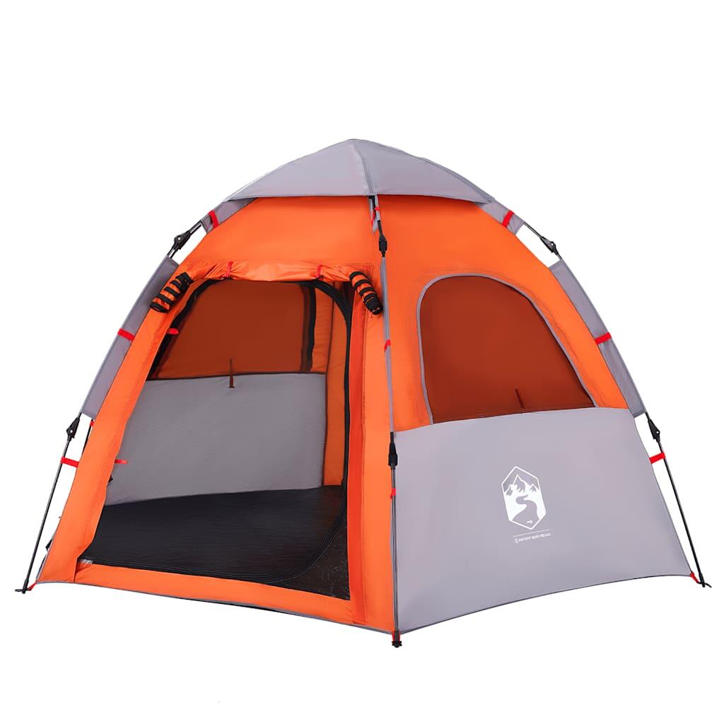Tente de camping VidaXL 4 personnes ouverture rapide grise et orange ...