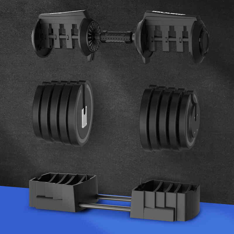 Haltère réglable 40 kg – 12 niveaux de poids avec poignée rotative ...