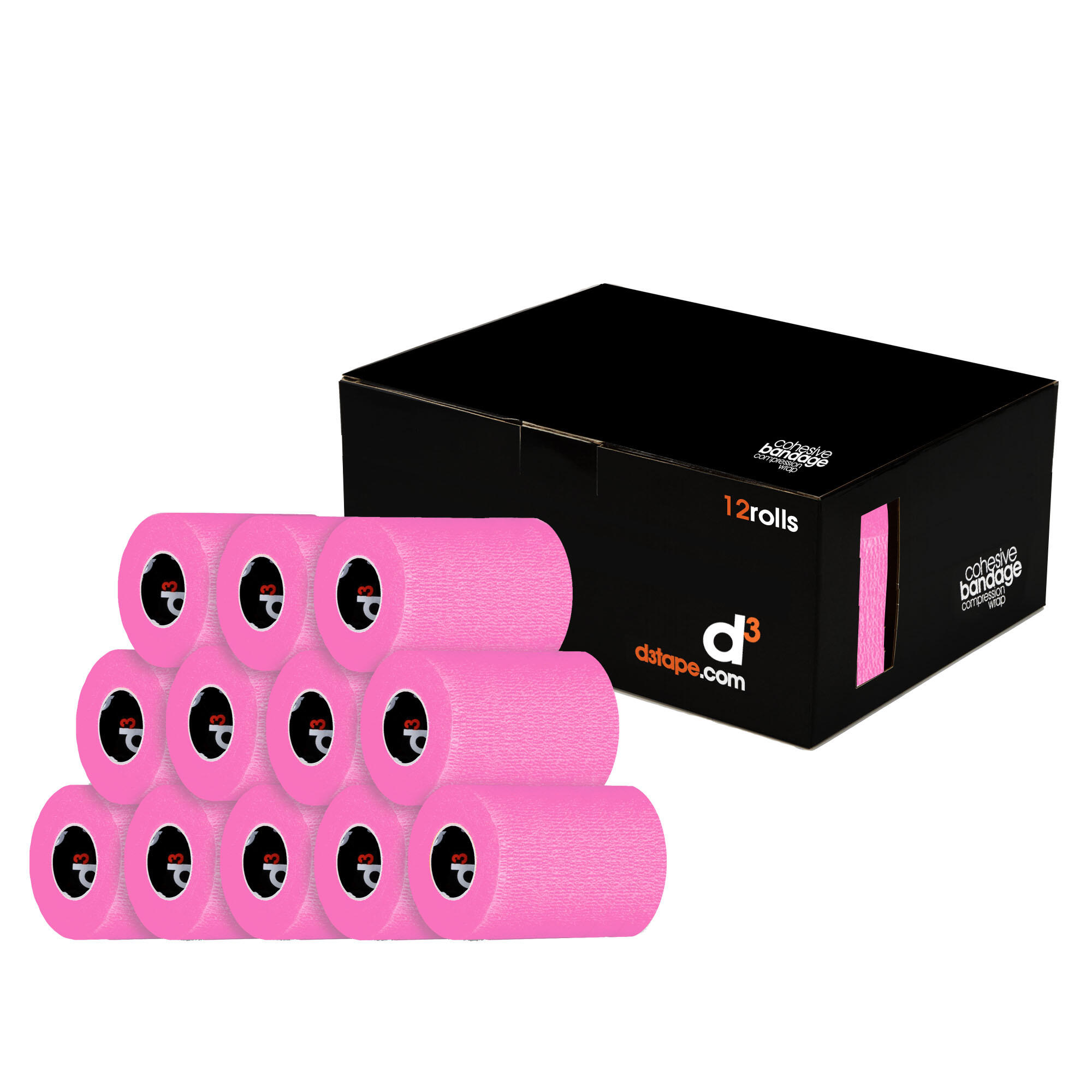 Cohesive Bandage 100mm x 5m Compression Wrap - Pink - 12 Rolls D3 TAPE ...