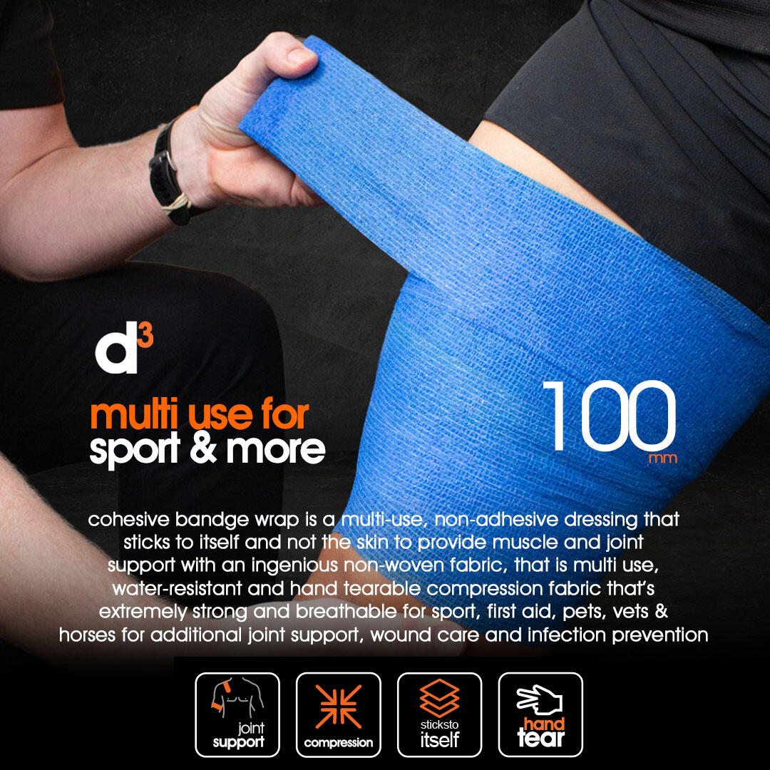 Cohesive Bandage 100mm x 5m Compression Wrap - Black - 12 Rolls D3 TAPE ...
