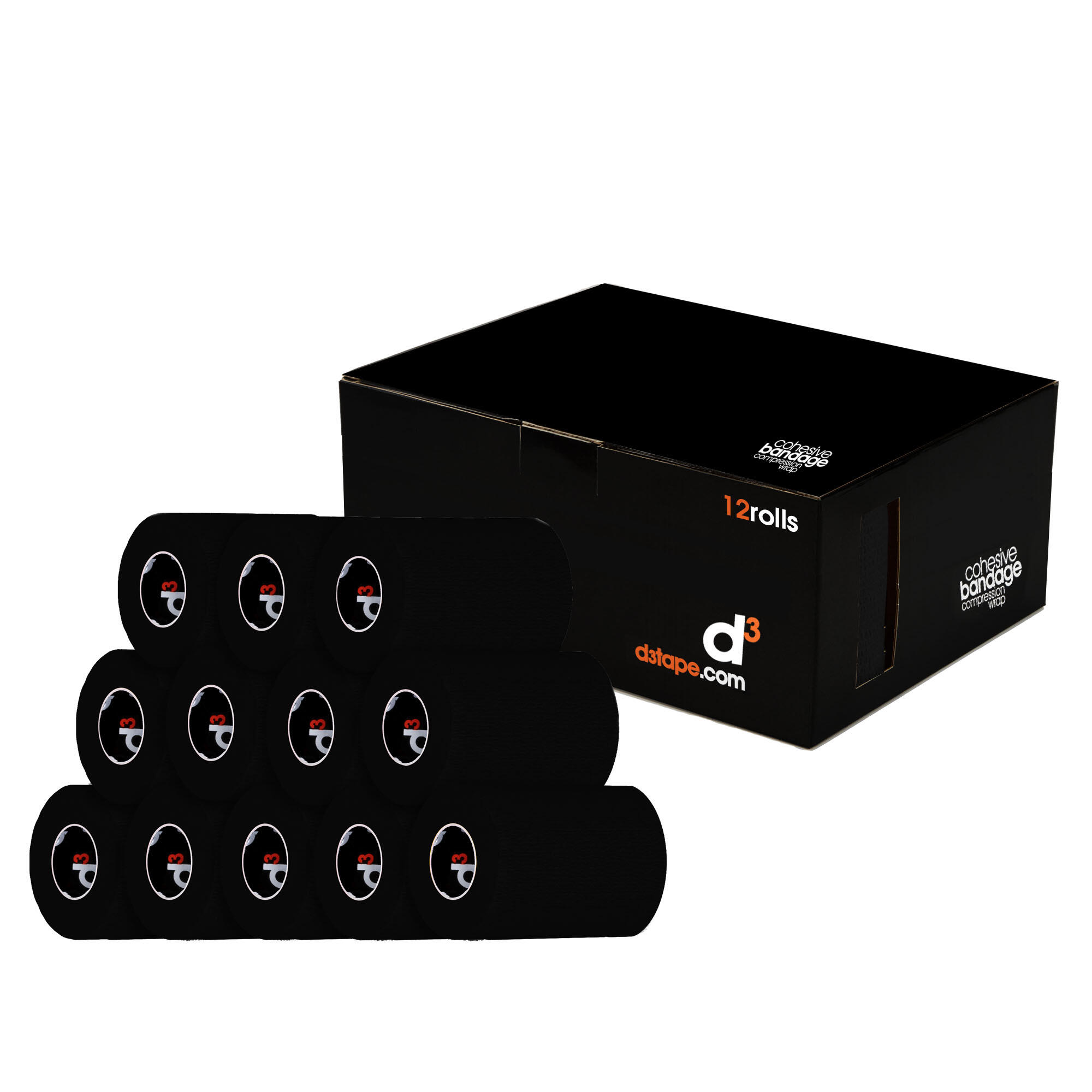 Cohesive Bandage 100mm x 5m Compression Wrap - Black - 12 Rolls D3 TAPE ...