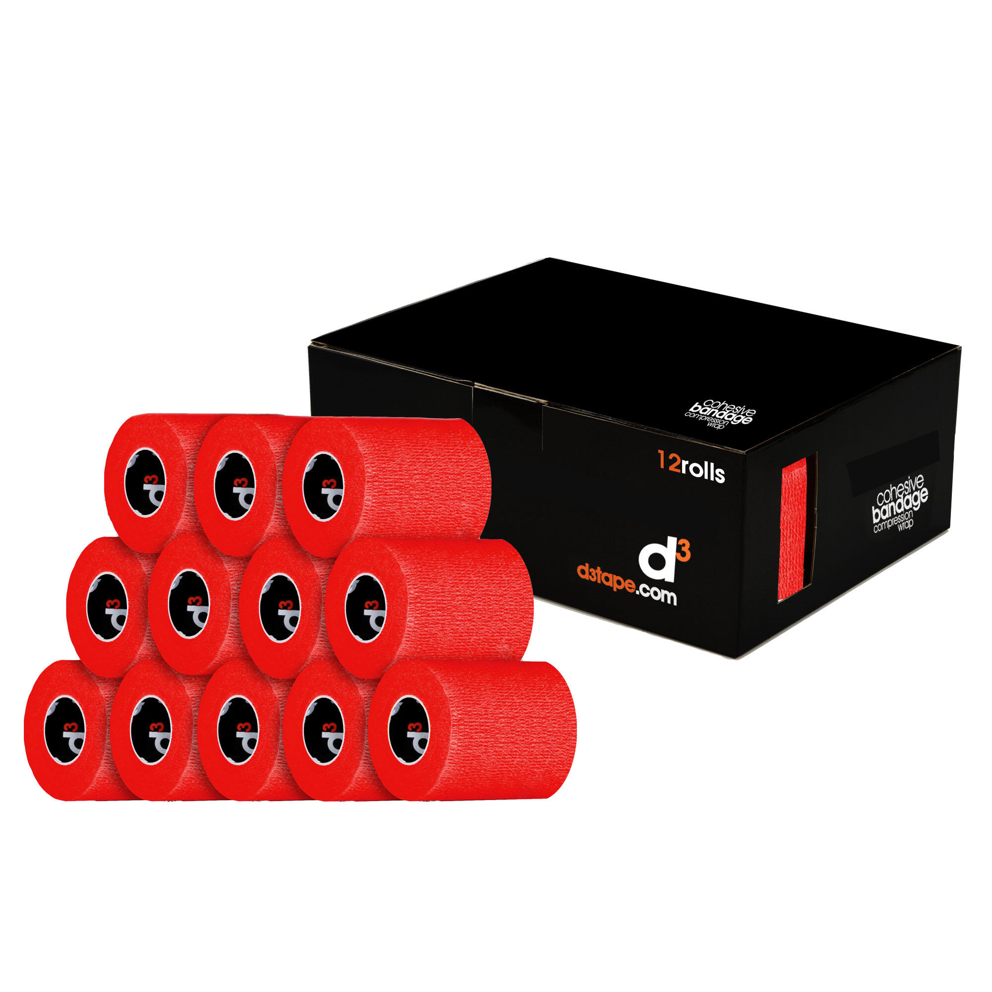 Cohesive Bandage 75mm x 5m Compression Wrap - Black - 12 Rolls D3 TAPE | Decathlon