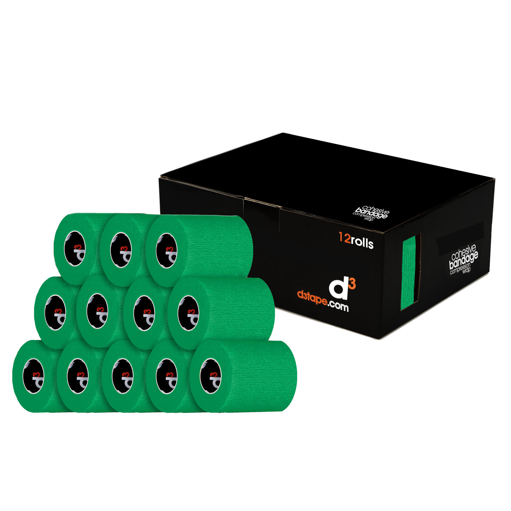 Cohesive Bandage 75mm x 5m Compression Wrap - Emerald Green - 12 Rolls ...