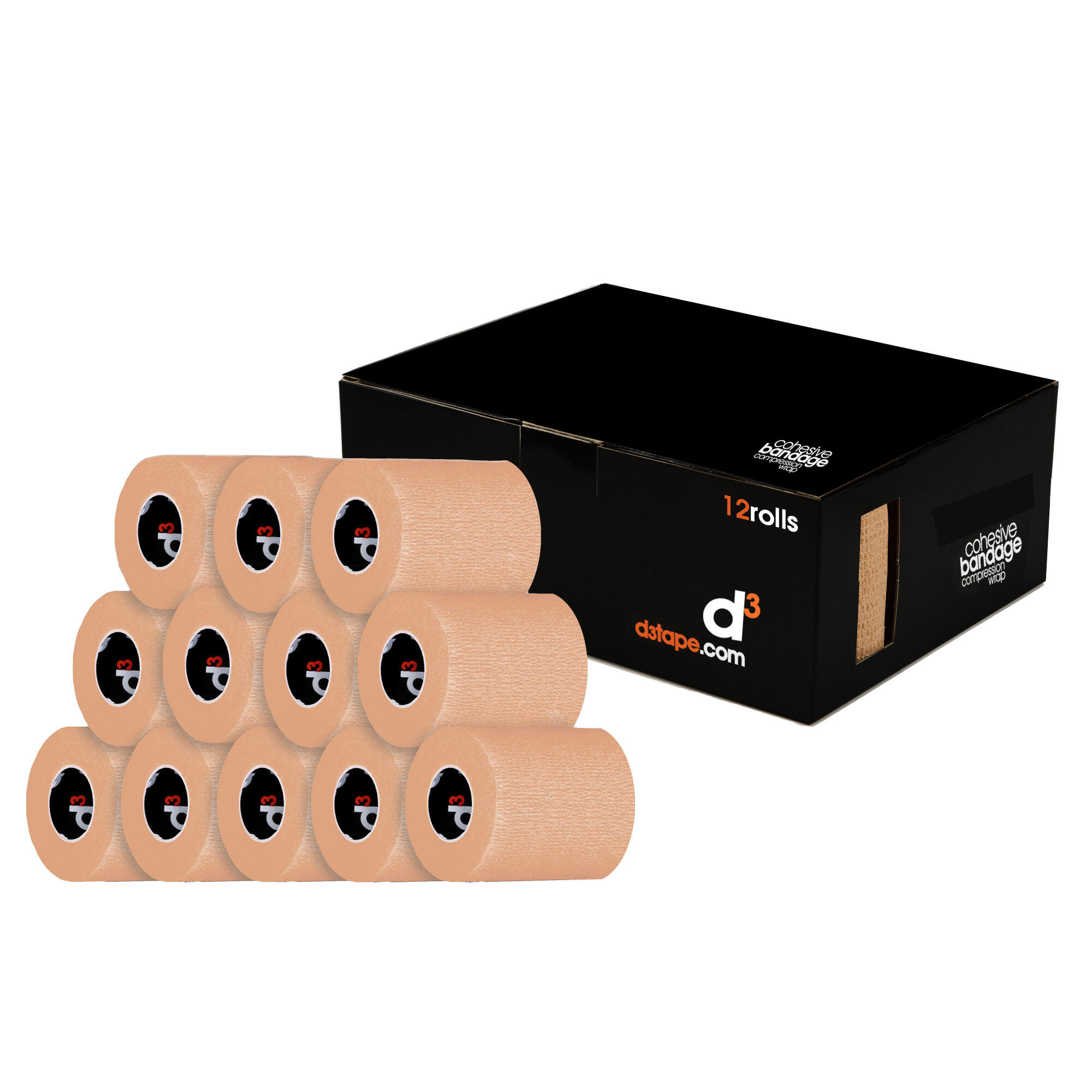 Cohesive Bandage 75mm x 5m Compression Wrap - Beige - 12 Rolls D3 TAPE ...