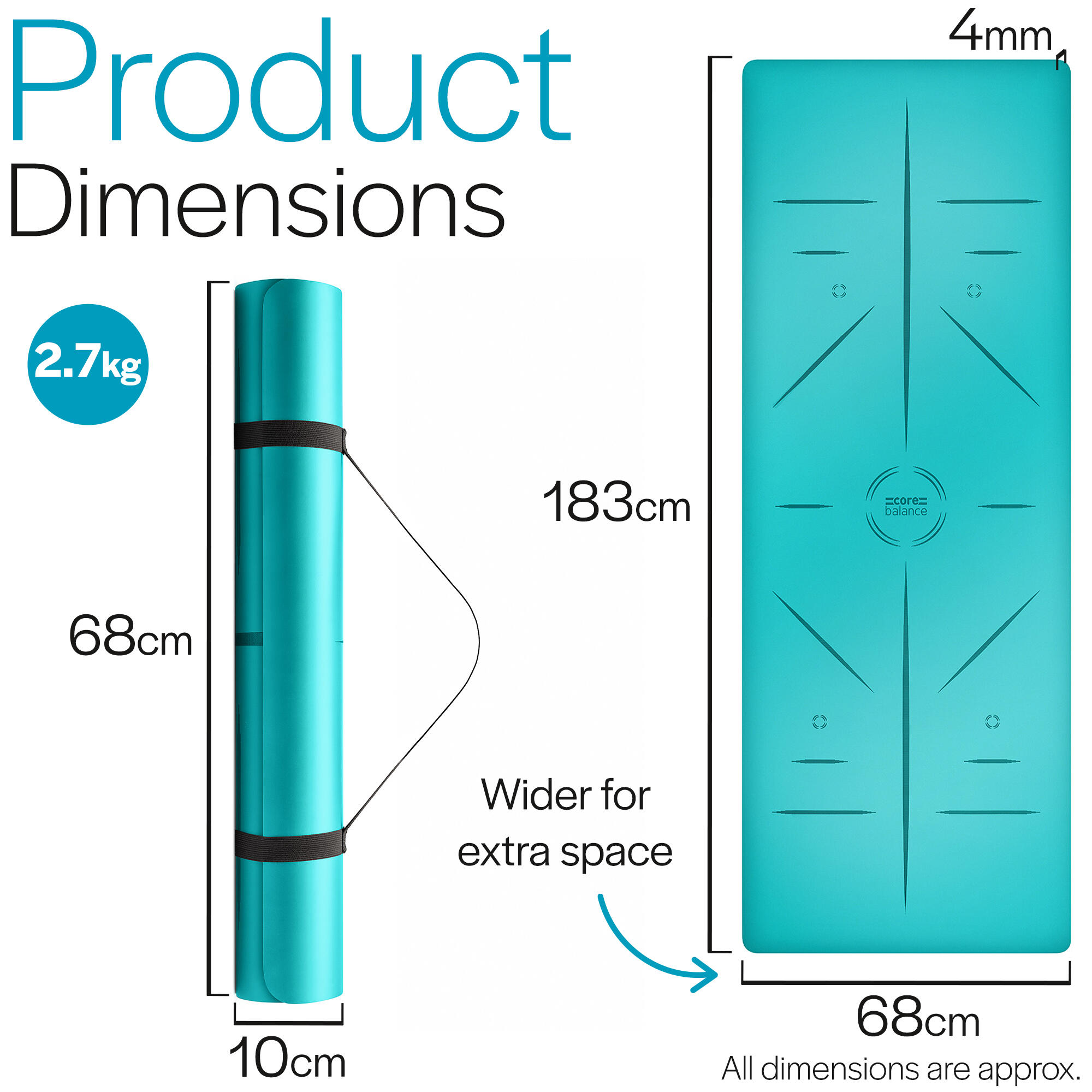 Rubber Yoga Mat With Body Alignment Lines Non Slip Extra Wide Core ...