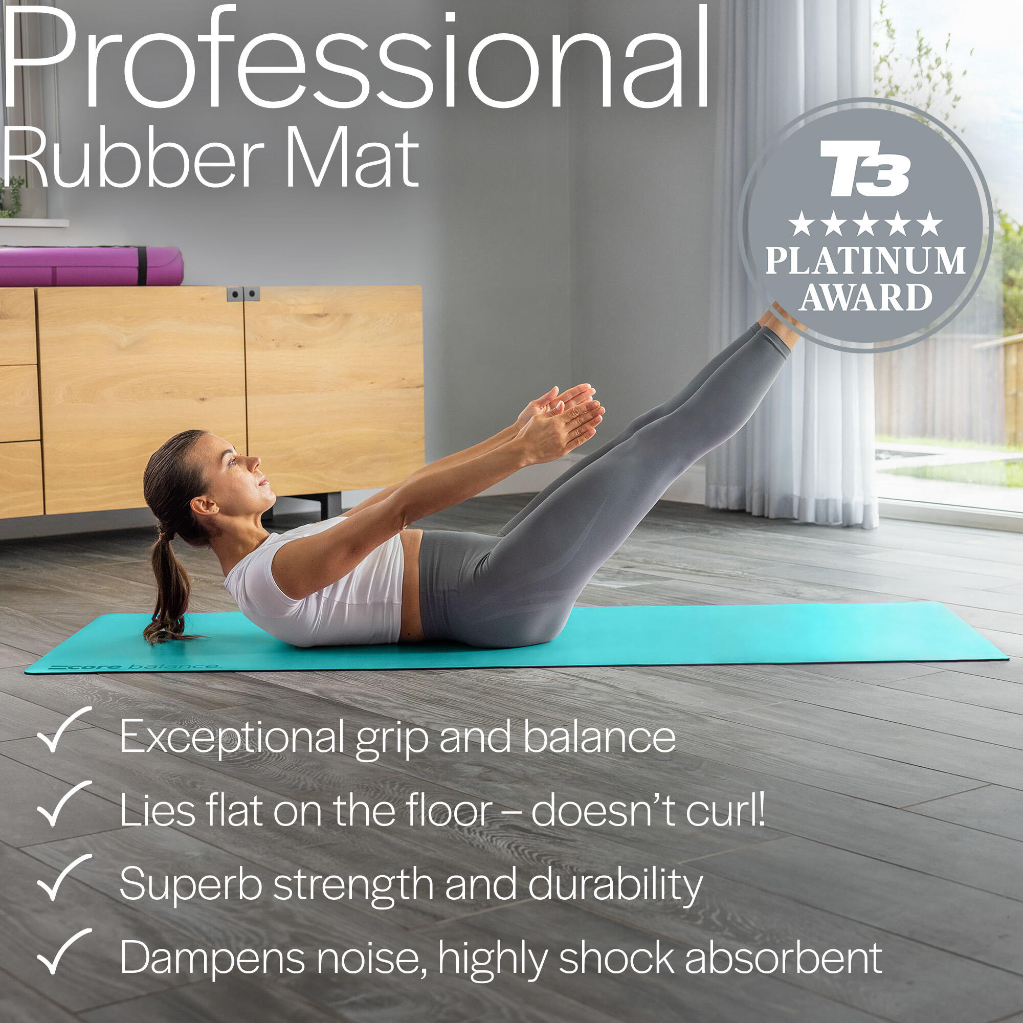 Rubber Yoga Mat Exercise Fitness Non Slip Extra Wide With Strap Core ...