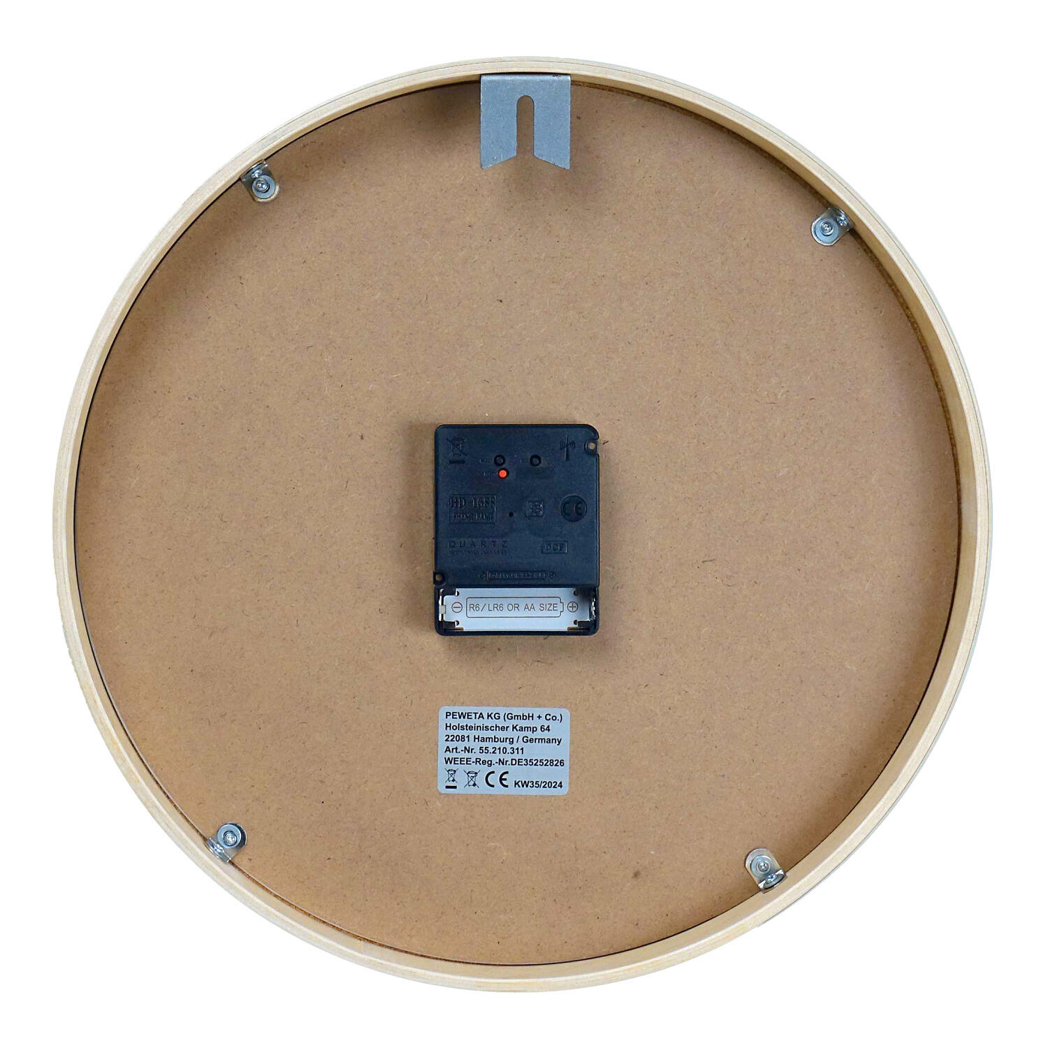 Radio controlled wall clock Wood, ø 30 cm Clock face with bars Wood ...