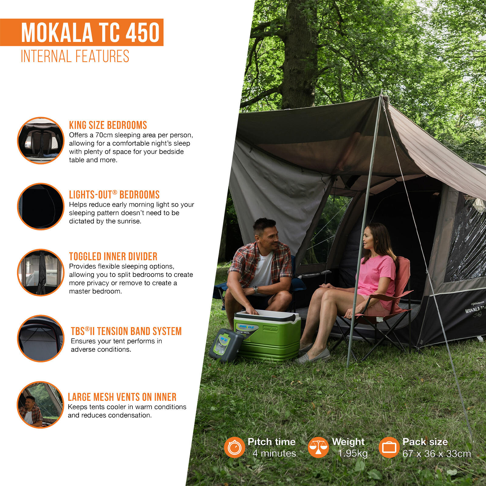 Familietent Mokala TC 450 Campingtunneltent 4-persoons vestibule katoen ...
