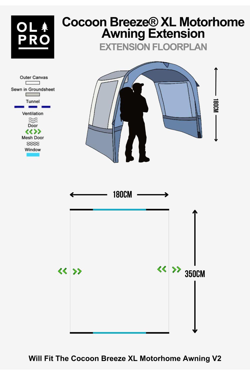 OLPRO Cocoon Breeze® Tall Tunnel Motorhome Awning Extension - Grey ...
