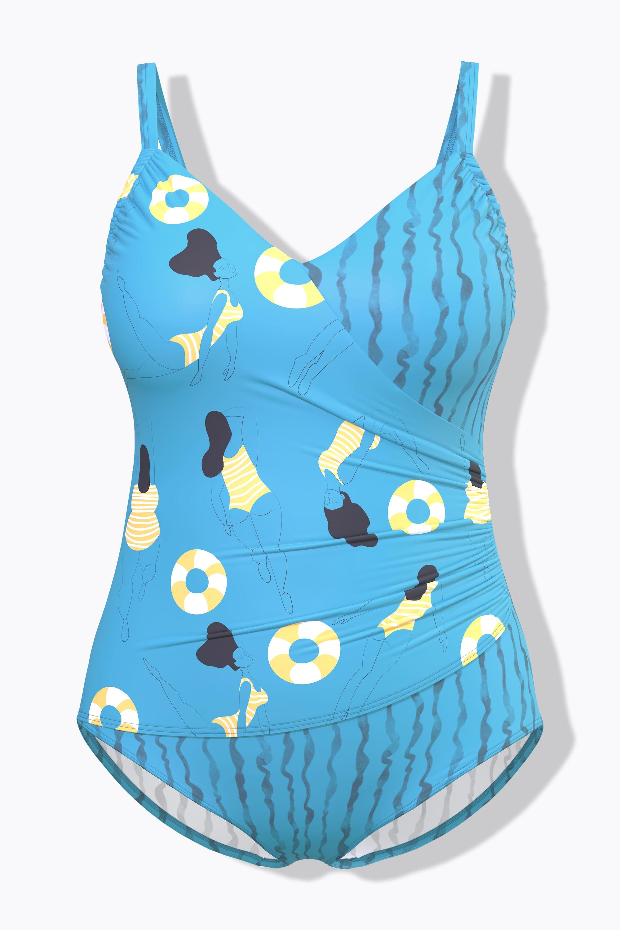 Women's wrap-effect blue swimsuit in recycled polyamide, soft cups ULLA ...