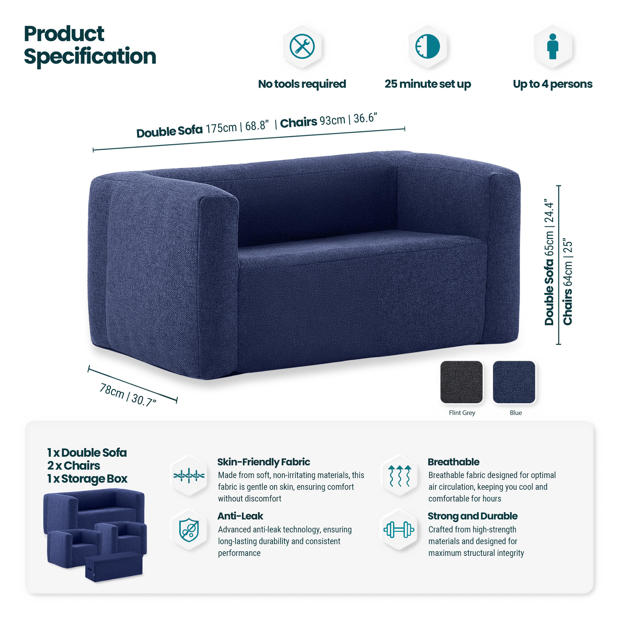 Wave Inflatable Lounge Chair & Double Sofa Set WAVE SPAS | Decathlon